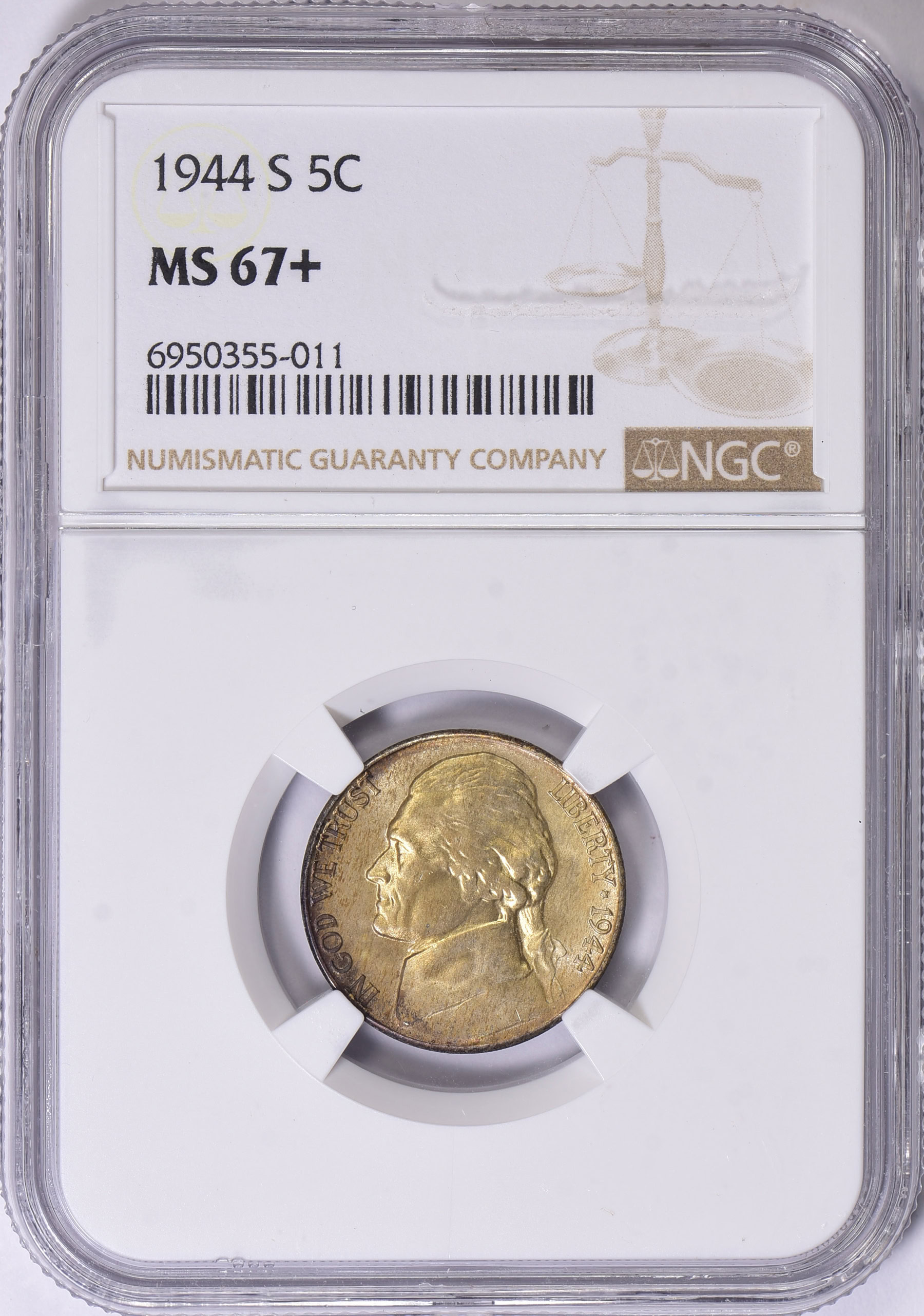 1944-S Jefferson Nickel NGC MS-67+ (Toned) (Item 1699202) | GreatCollections Coin Auctions