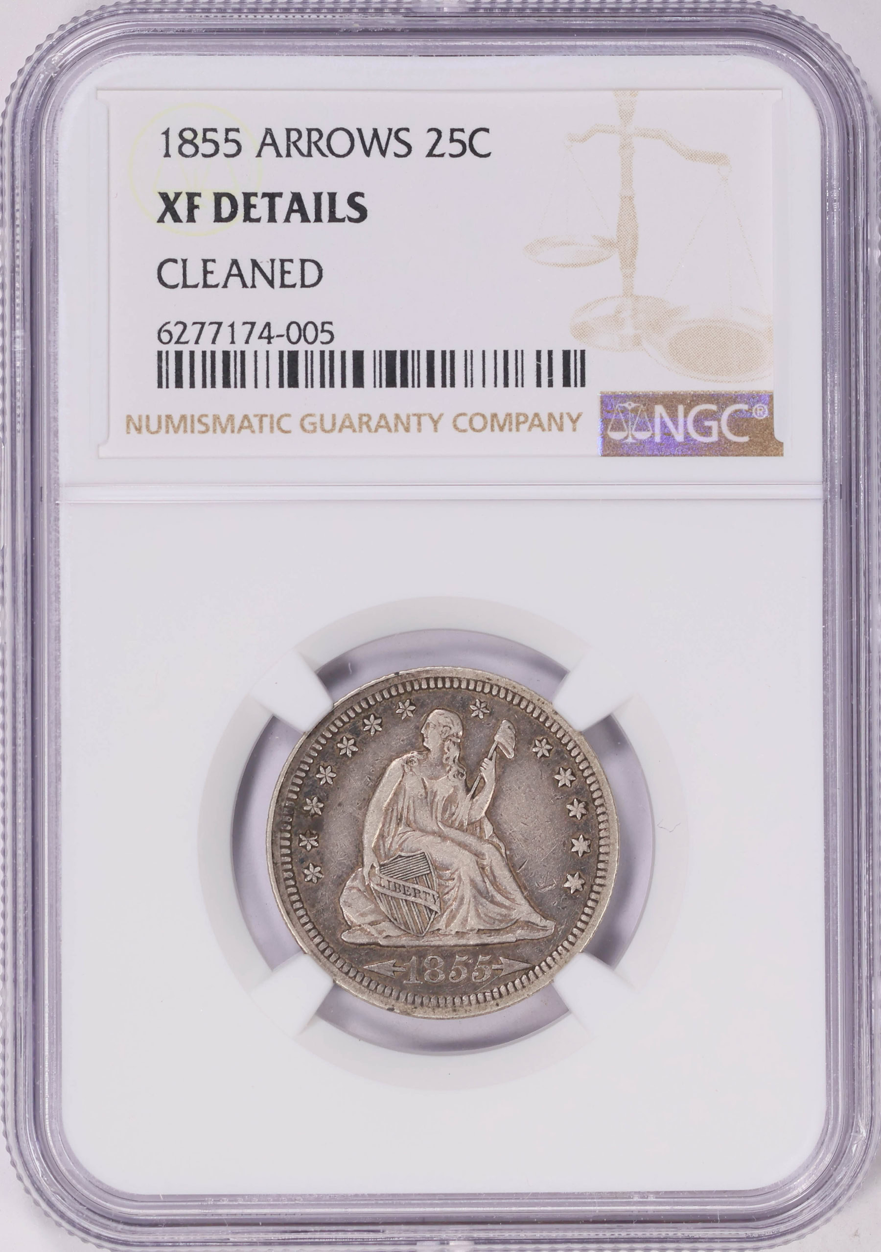 1855 Seated Liberty Quarter Arrows NGC XF Details (Item 1699258 ...