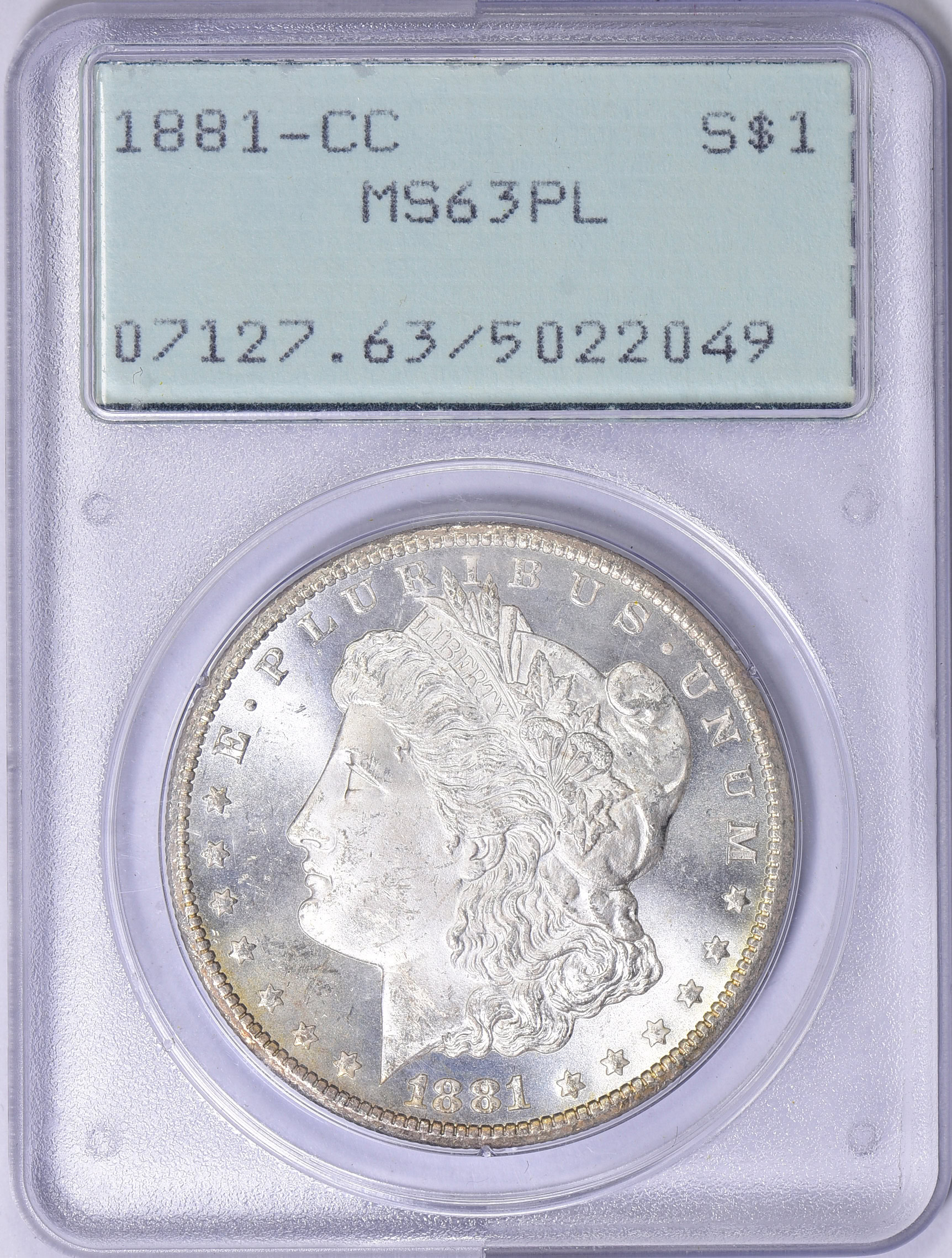 1881-CC Morgan Silver Dollar PCGS MS-63 PL OGH (1st Gen) (Item 1699323) | GreatCollections Coin ...