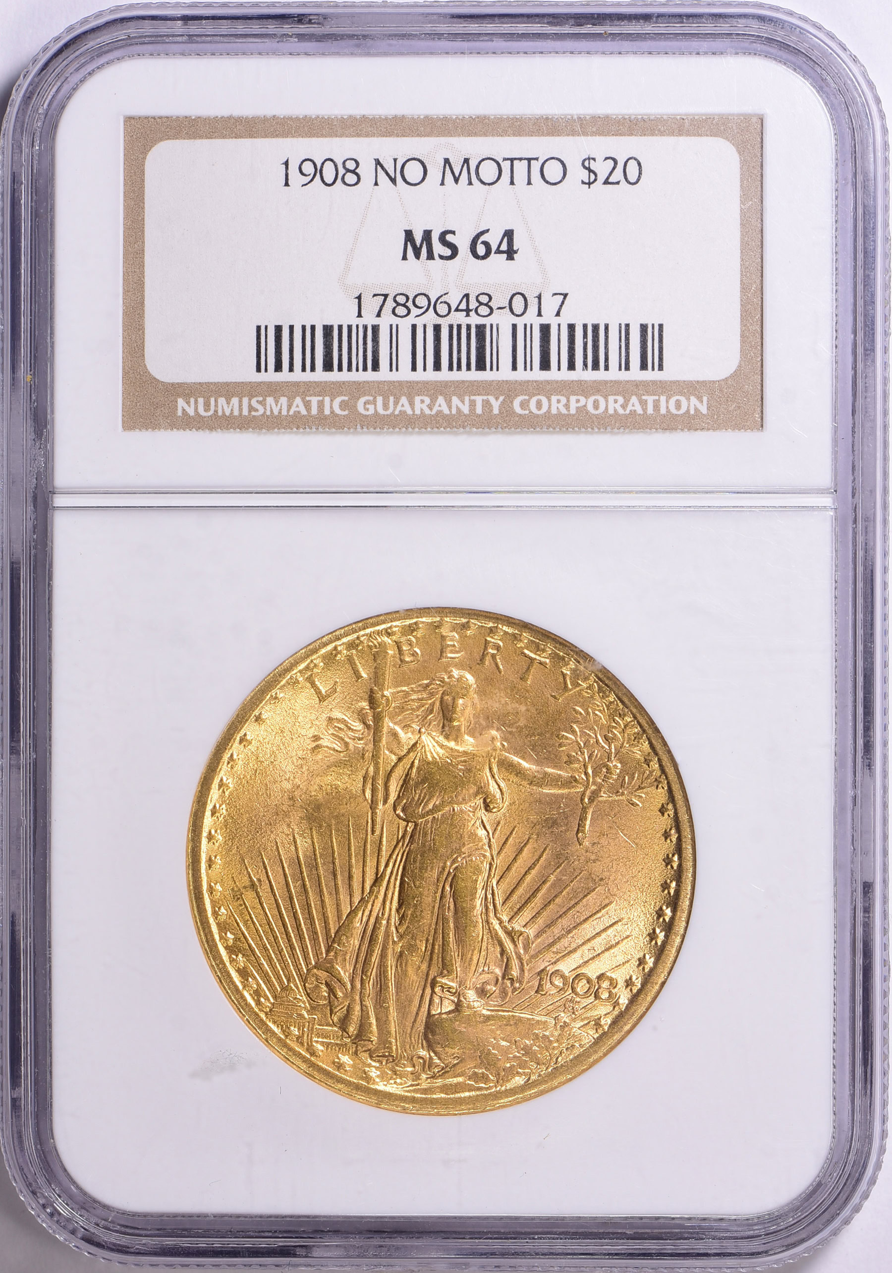 1908 Saint-Gaudens Gold Double Eagle No Motto NGC MS-64 (Item 1699415 ...
