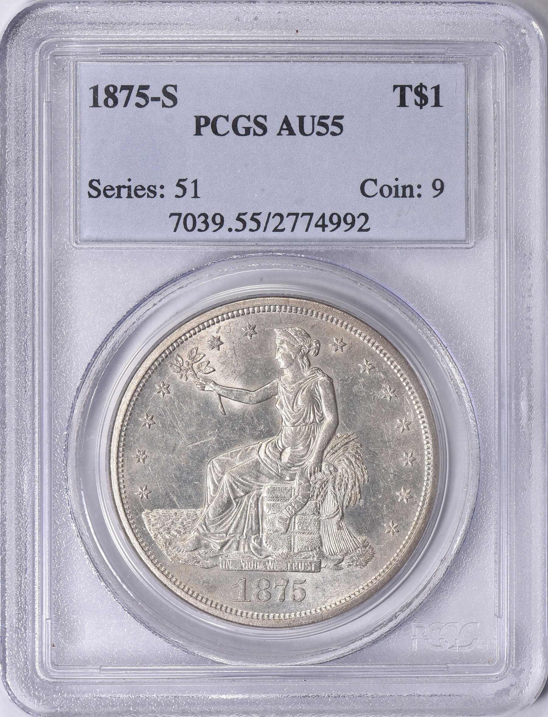 1875-S Trade Silver Dollar PCGS AU-55 (Item 1699495) | GreatCollections Coin Auctions