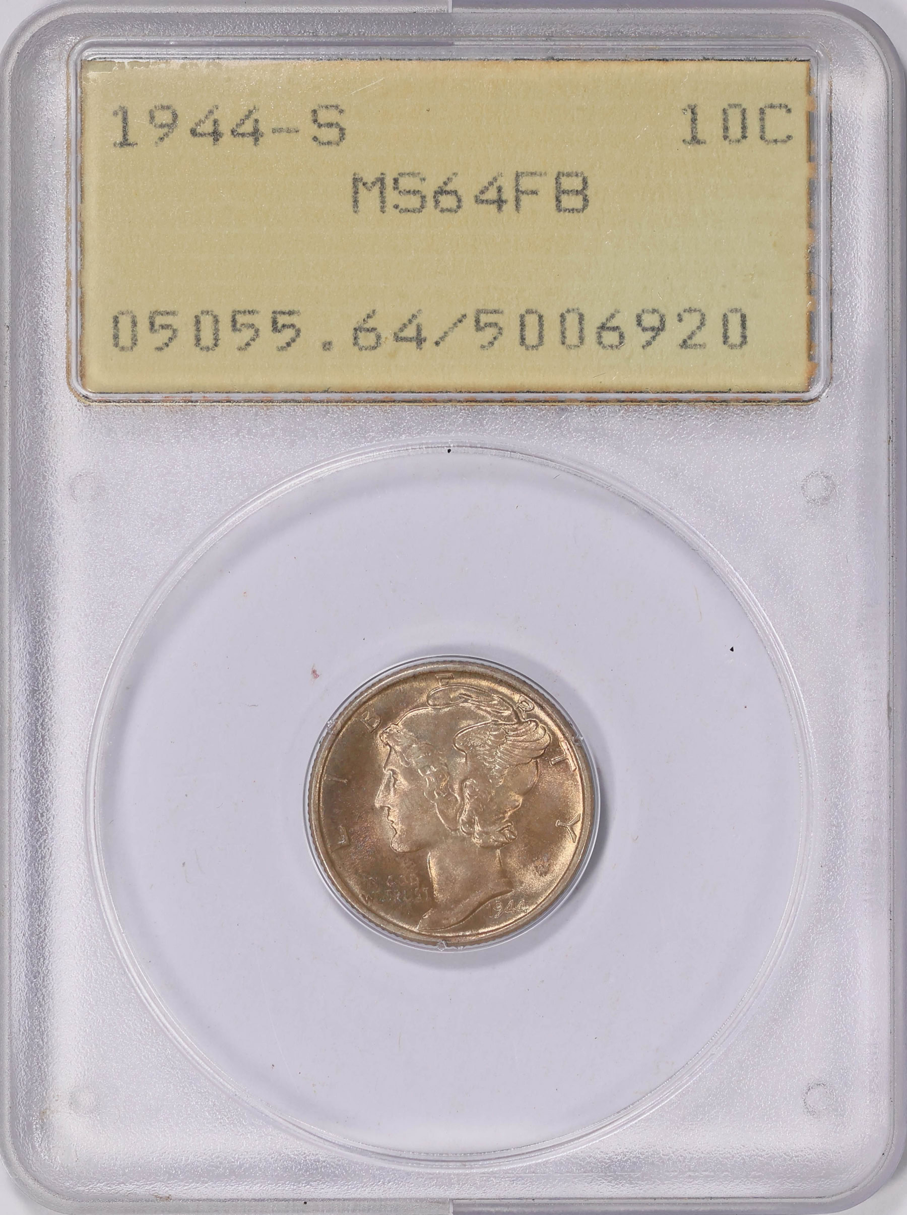 1944-S Mercury Dime PCGS MS-64 FB OGH (1st Gen) (Item 1699573) | GreatCollections Coin Auctions