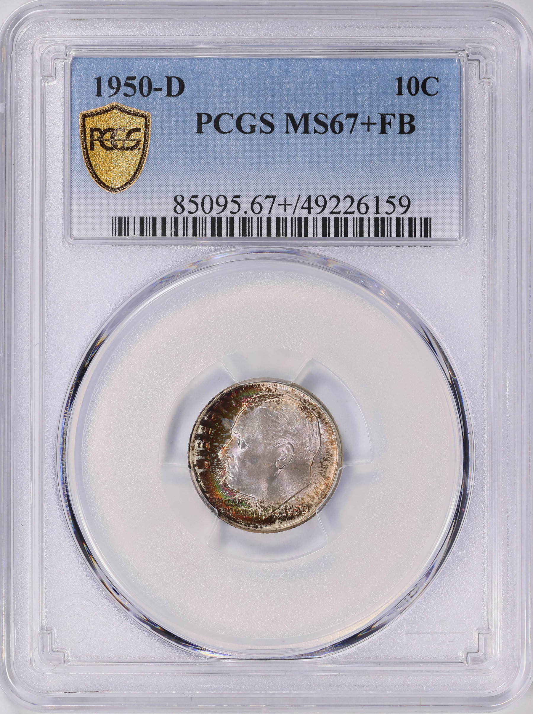 1950-D Roosevelt Dime PCGS MS-67+ FB (Toned) (Item 1699577) | GreatCollections Coin Auctions
