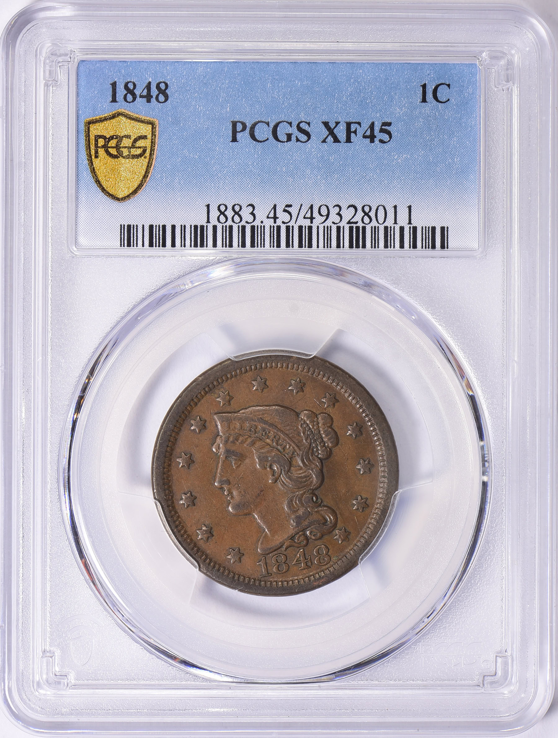 1848 Braided Hair Cent PCGS XF-45 BN (Item 1699658) | GreatCollections Coin Auctions