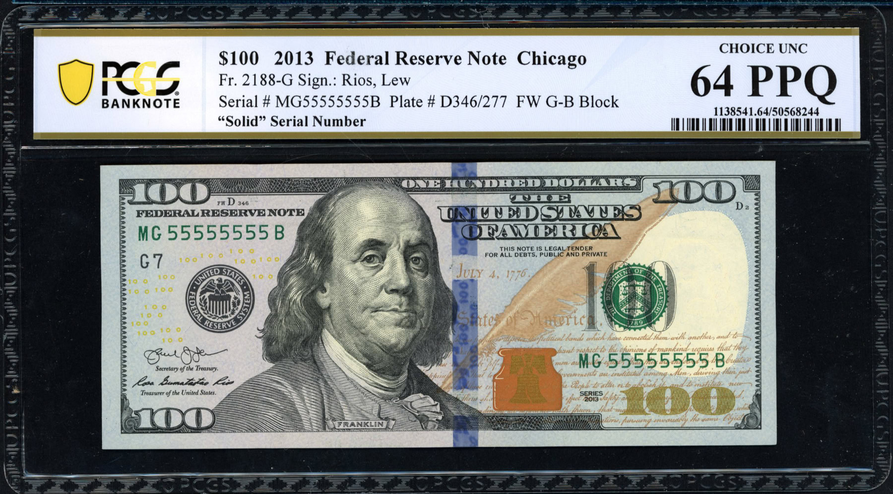 Fr. 2188-G (MGB Block) 2013 $100 Chicago Federal Reserve Note Solid 5s ...