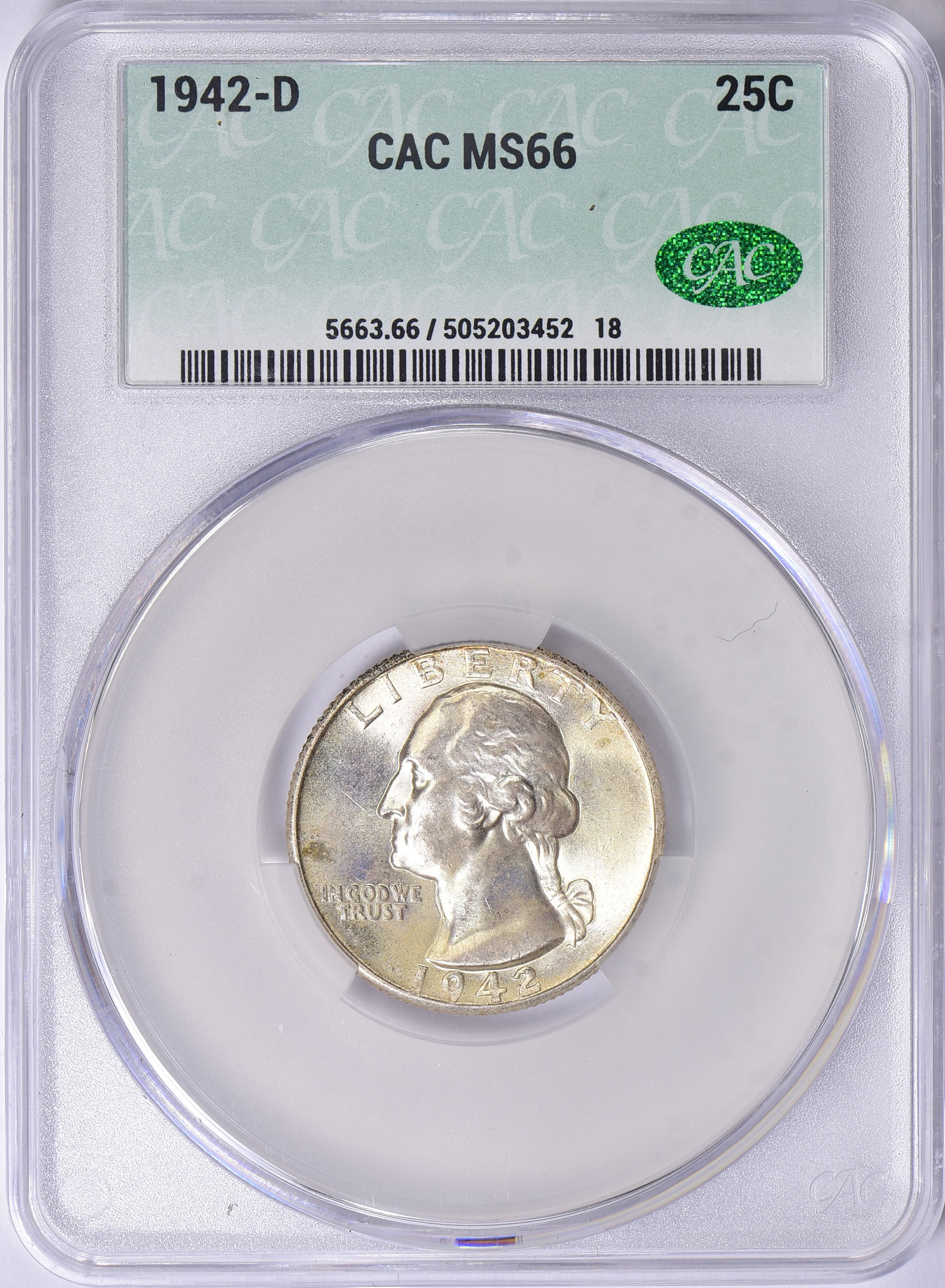 1942-D Washington Quarter CACG MS-66 (Item 1699821) | GreatCollections Coin Auctions