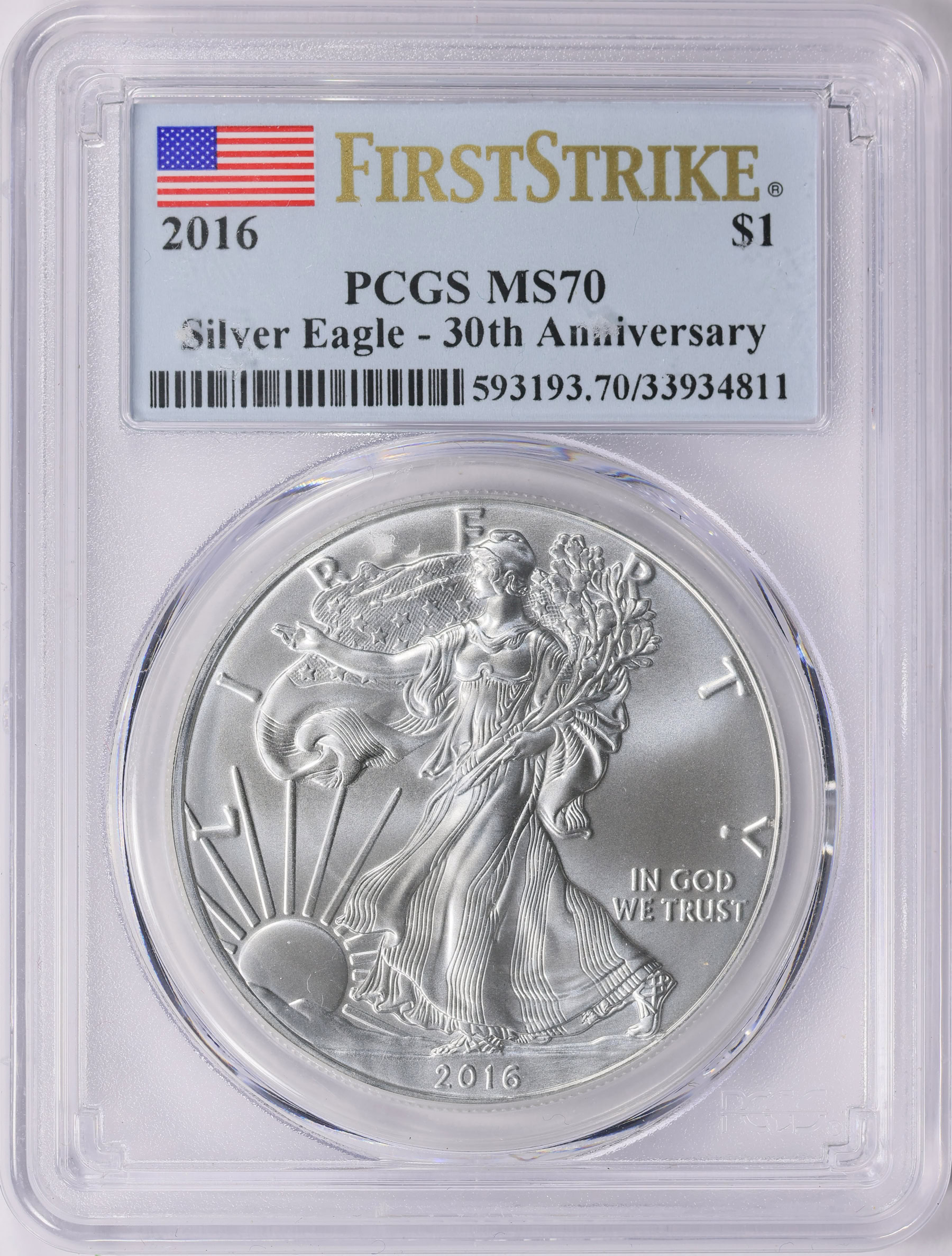 2016 $1 Silver Eagle First Strike 30th Anniversary PCGS MS-70 (Item 1699837) | GreatCollections ...