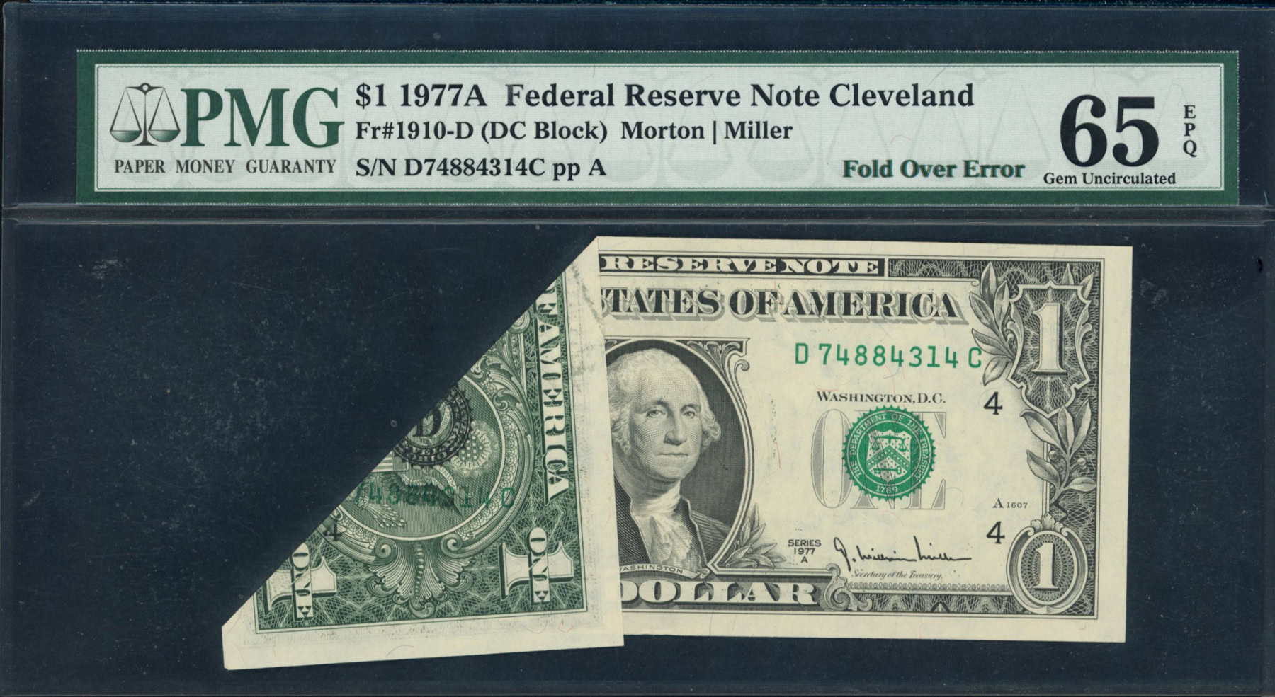 Fr. 1910-D (DC Block) 1977A $1 Cleveland Federal Reserve Error Note ...