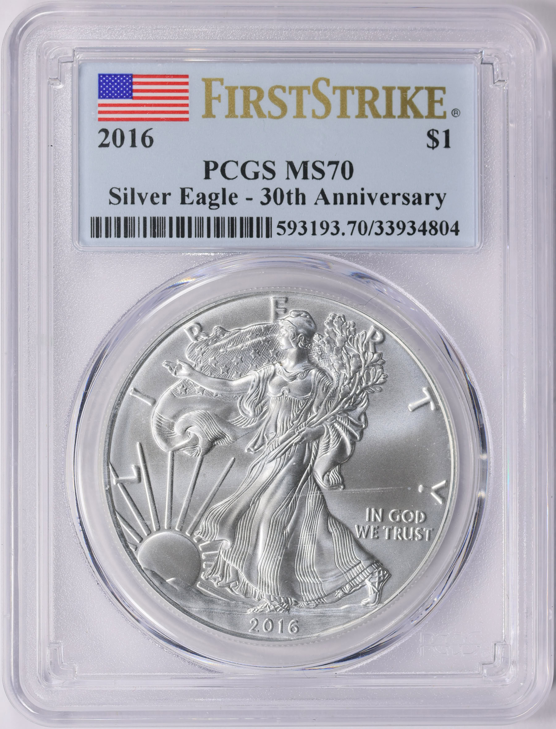 2016 $1 Silver Eagle First Strike 30th Anniversary PCGS MS-70 (Item 1699860) | GreatCollections ...