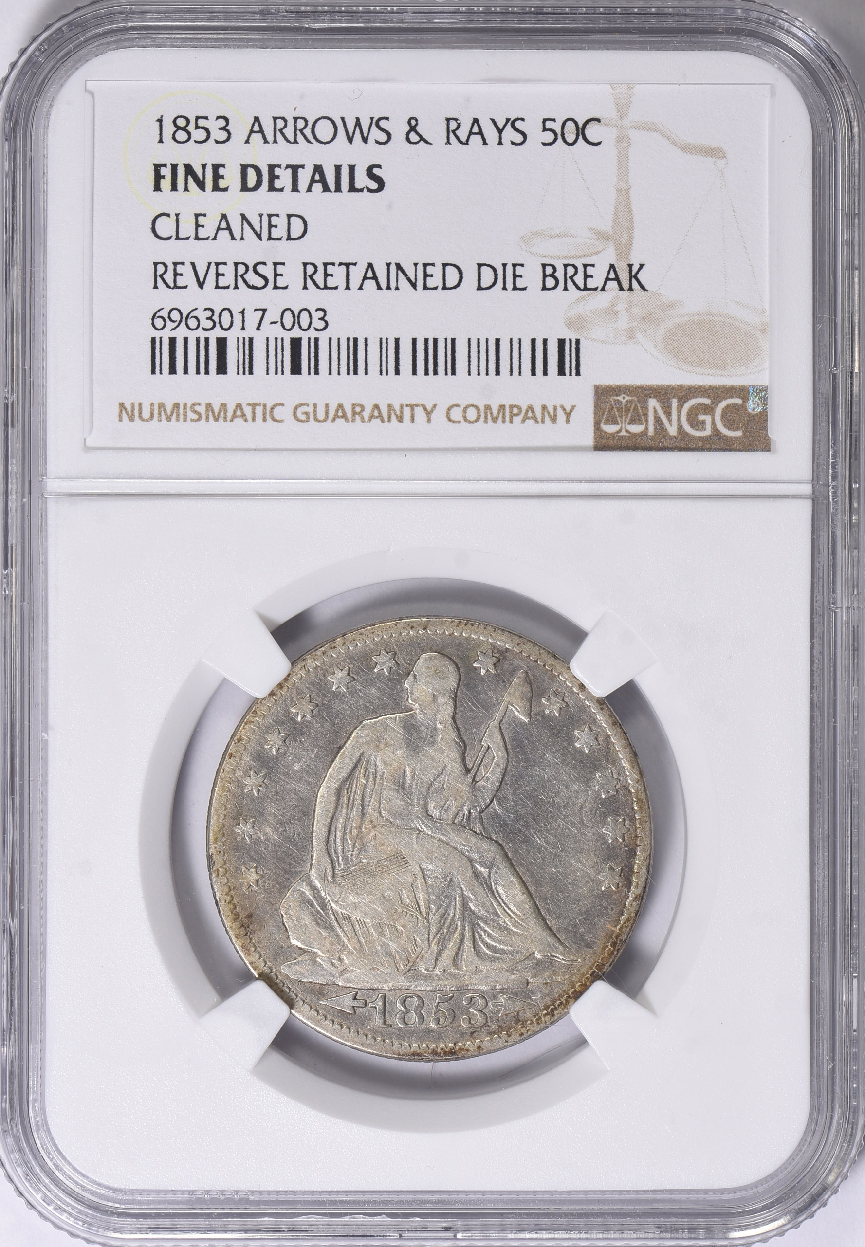 1853 Seated Liberty Half Dollar Arrows and Rays NGC Fine Details (Item 1699923 ...