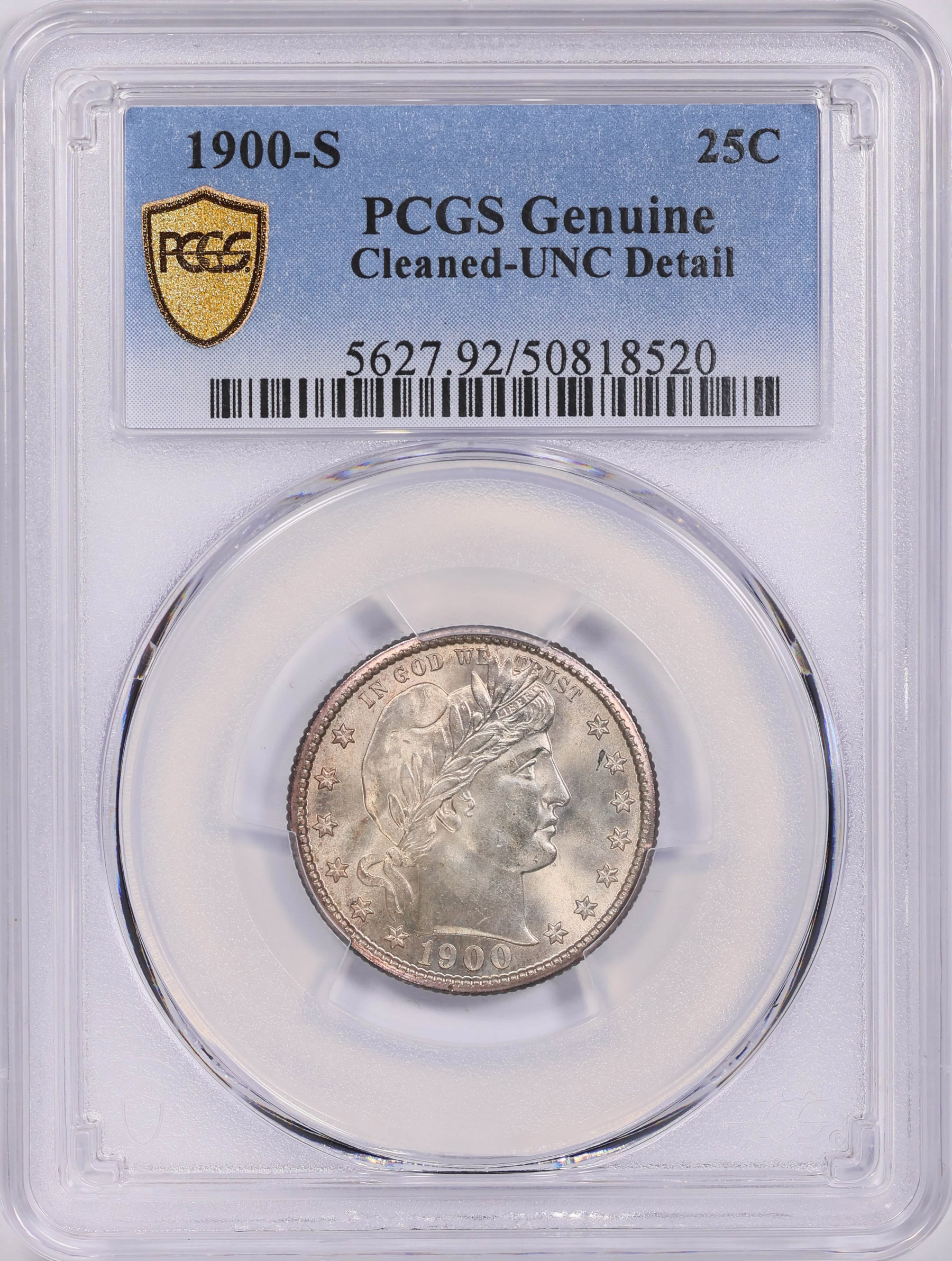 1900-S Barber Quarter PCGS Genuine Unc Details (Item 1699968) | GreatCollections Coin Auctions