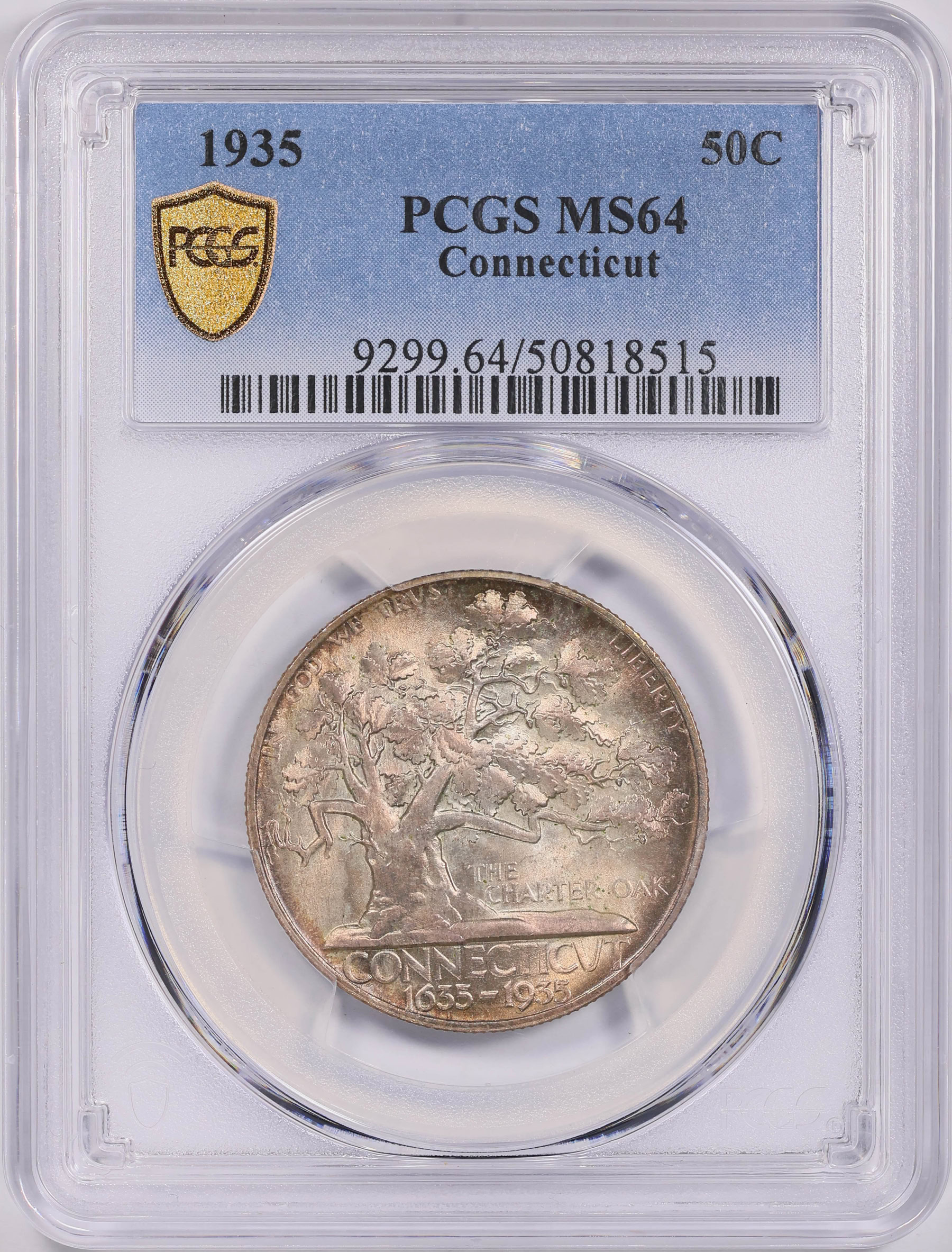 1935 Connecticut Tercentenary Half Dollar PCGS MS-64 (Toned) (Item 1699970) | GreatCollections ...