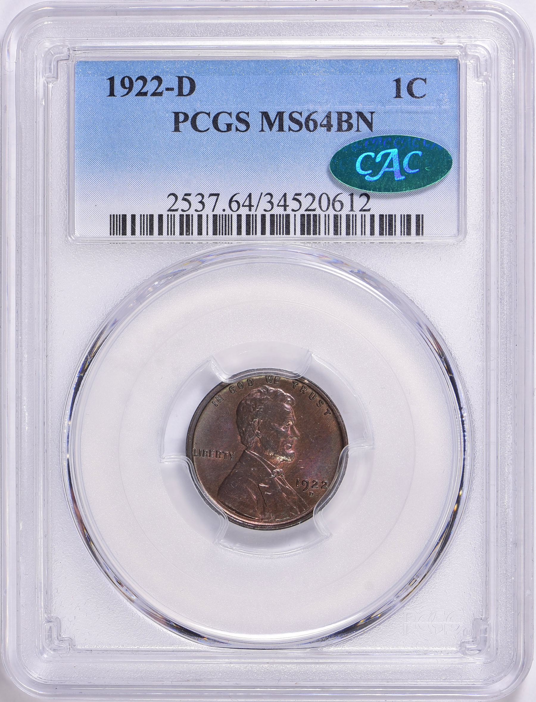 1922-D Lincoln Cent PCGS MS-64 BN (CAC Green) (Item 1700118) | GreatCollections Coin Auctions