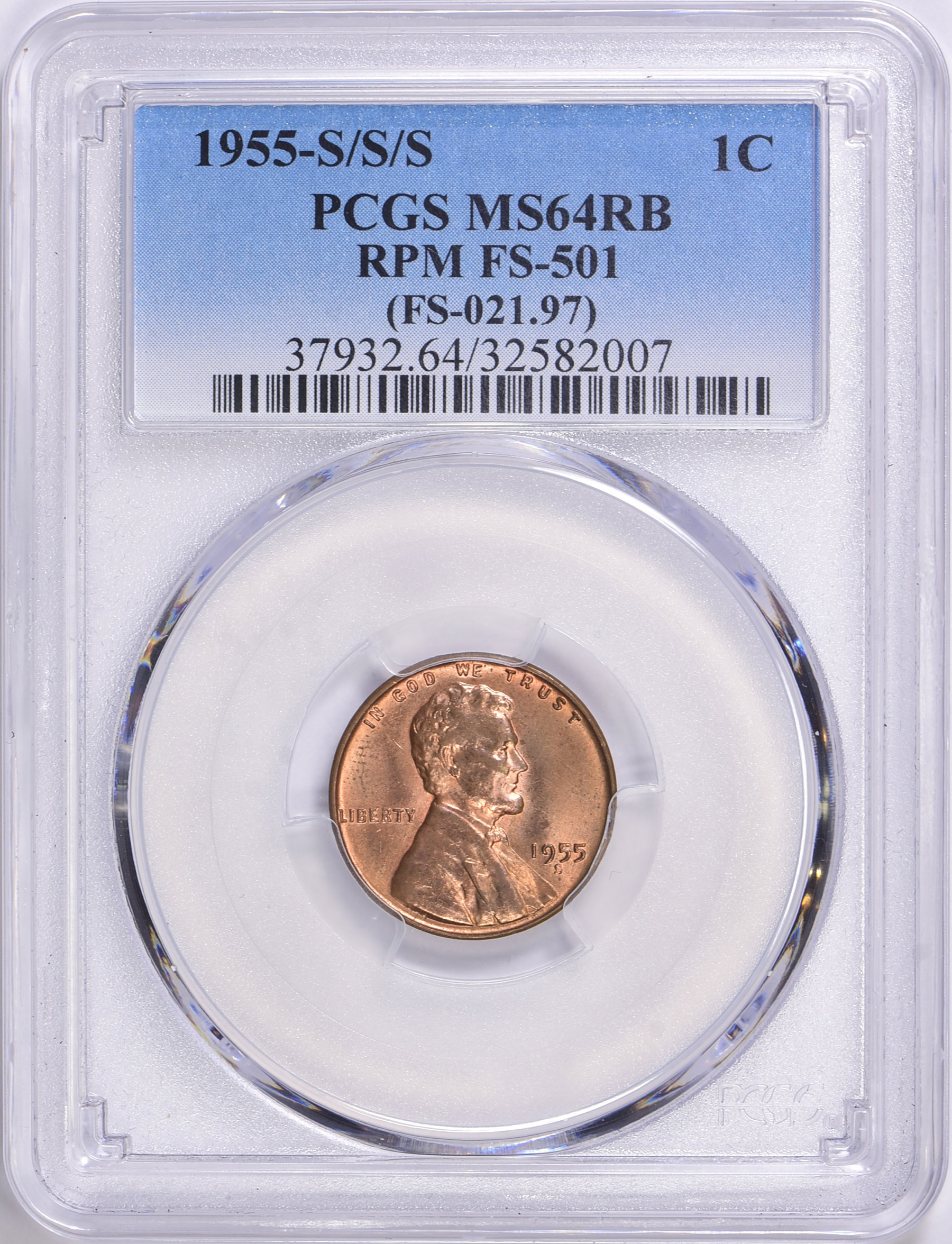1955-S/S/S Lincoln Cent Repunched Mintmark FS-501 (FS-021.97) PCGS MS-64 RB (Item 1700134 ...