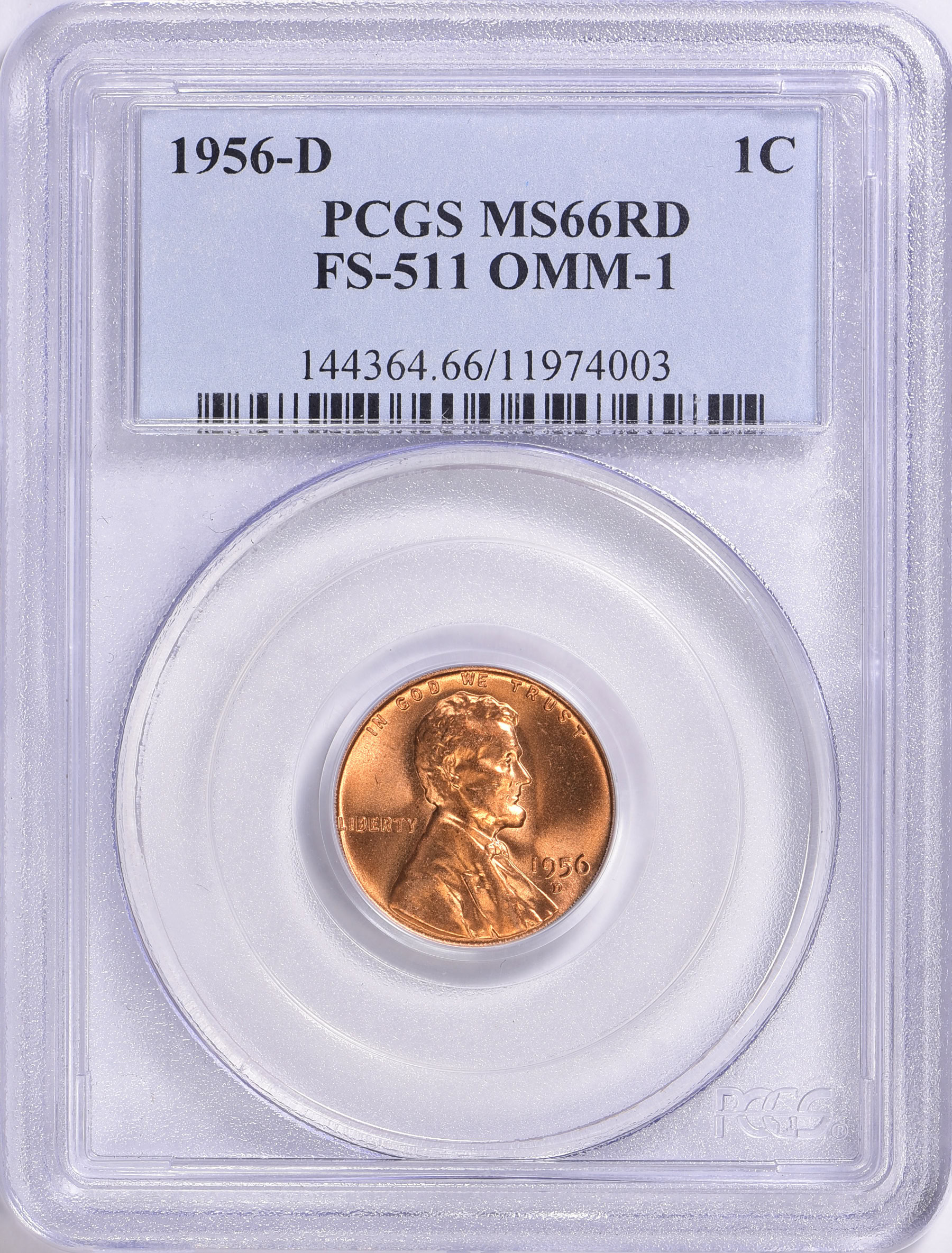 1956-D Lincoln Cent FS-511 OMM-1 PCGS MS-66 RD (Item 1700181) | GreatCollections Coin Auctions