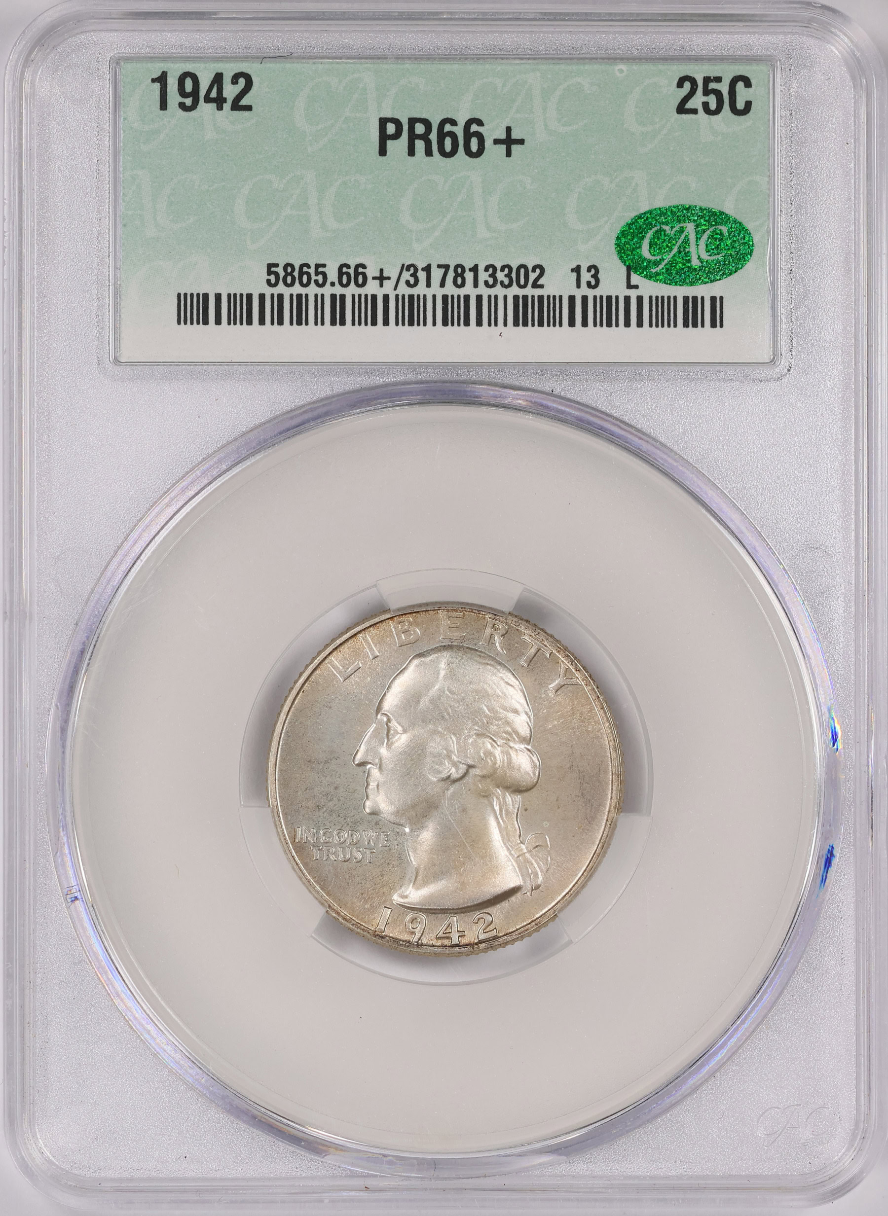 1942 Washington Quarter CACG Proof-66+ (Item 1700201) | GreatCollections Coin Auctions