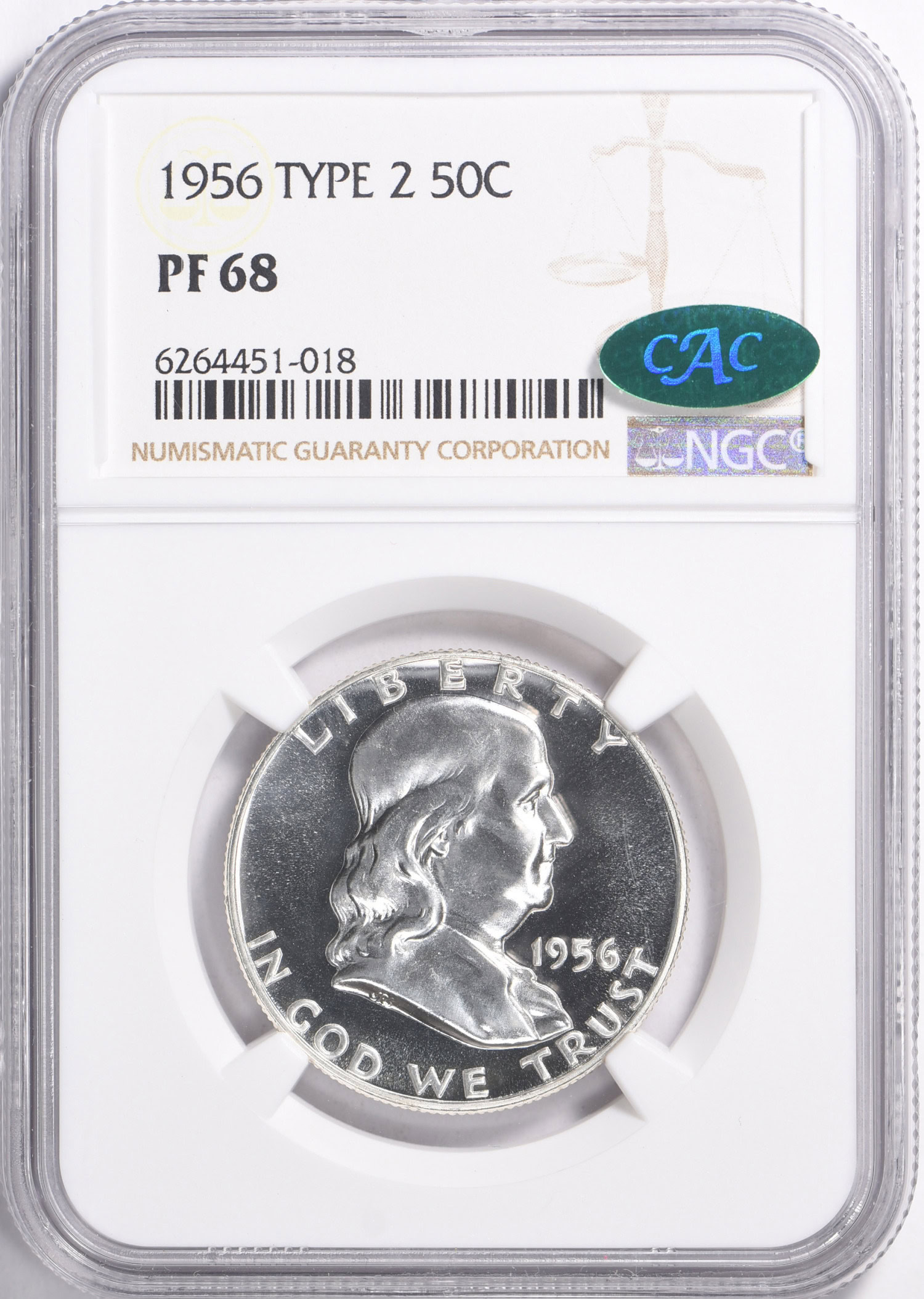 1956 Franklin Half Dollar Type 2 NGC Proof-68 (CAC Green) (Item 1700203) | GreatCollections Coin ...