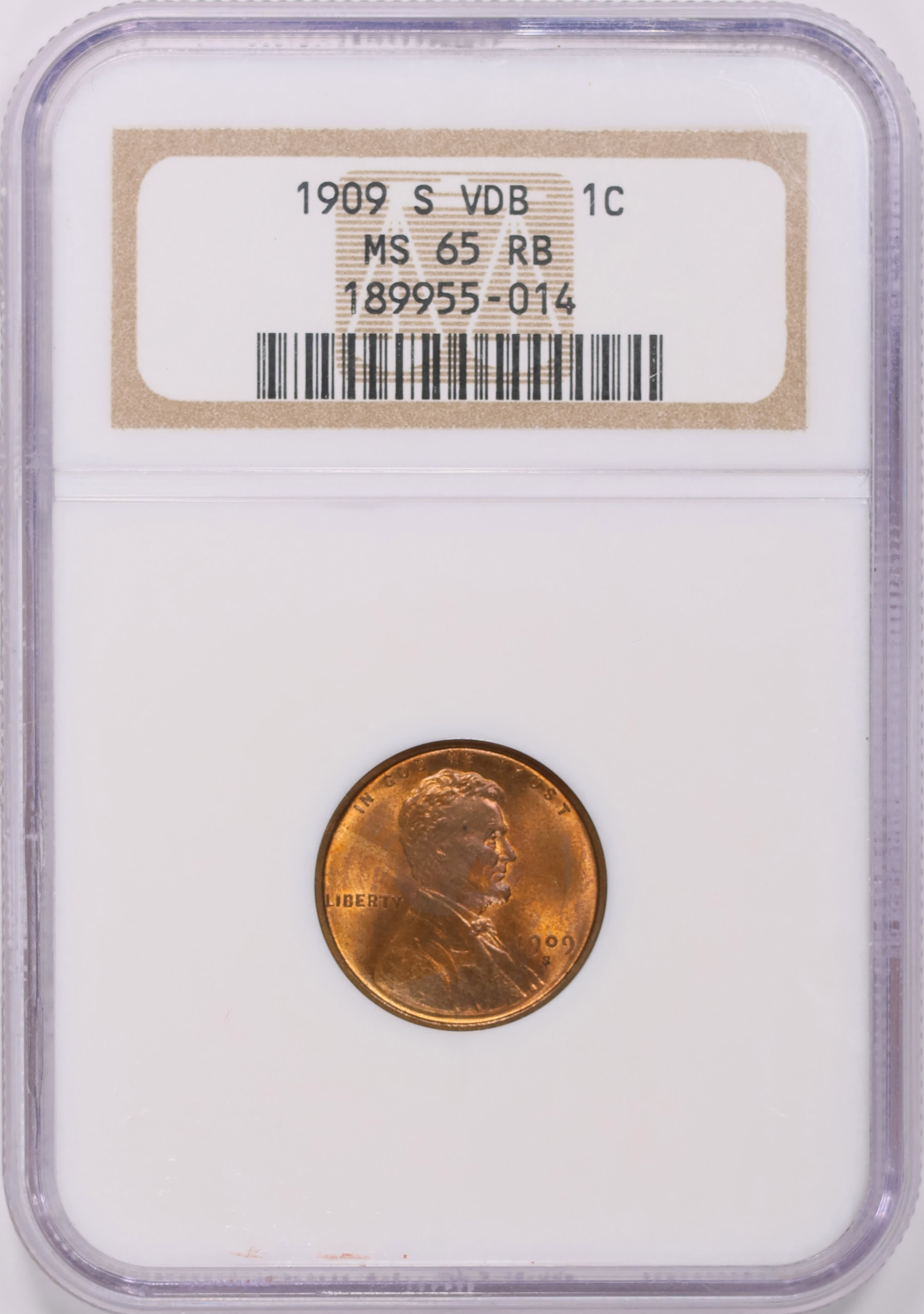 1909-S Lincoln Cent V.D.B. NGC MS-65 RB (Item 1700292) | GreatCollections Coin Auctions
