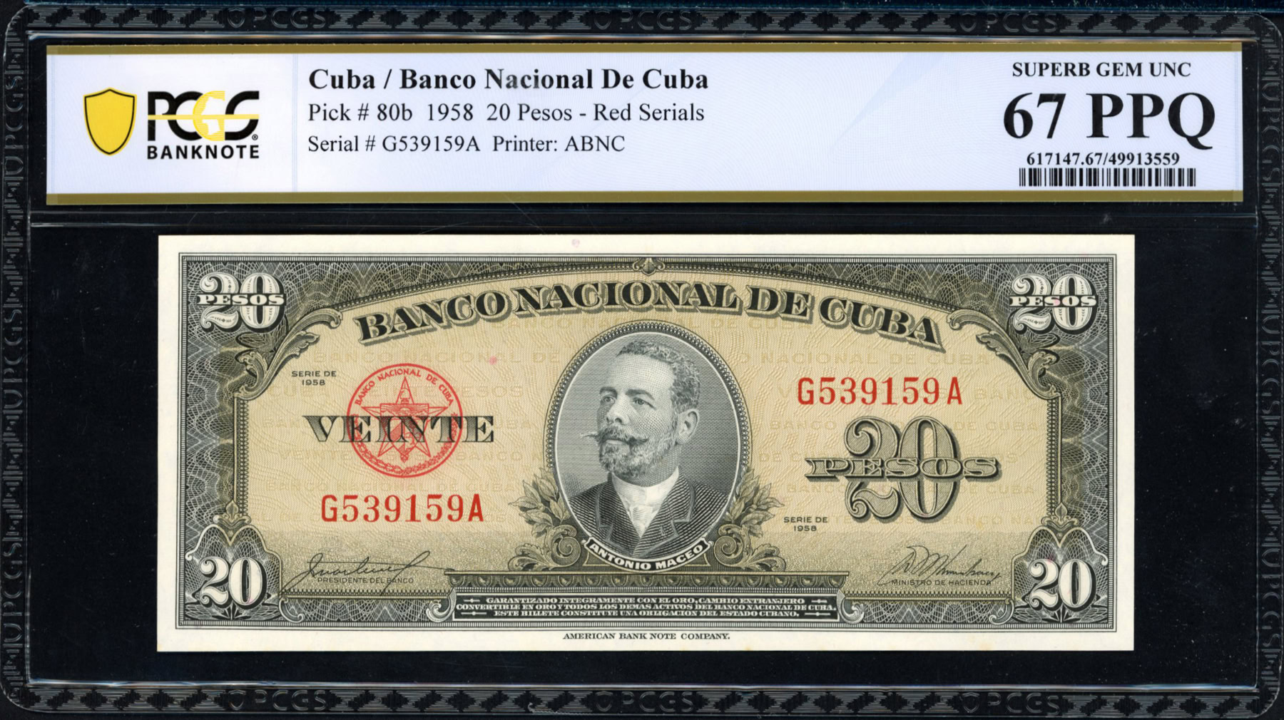 Cuba 1958 20 Pesos Banco Nacional de Cuba Note SCWPM-80b PCGS Banknote ...