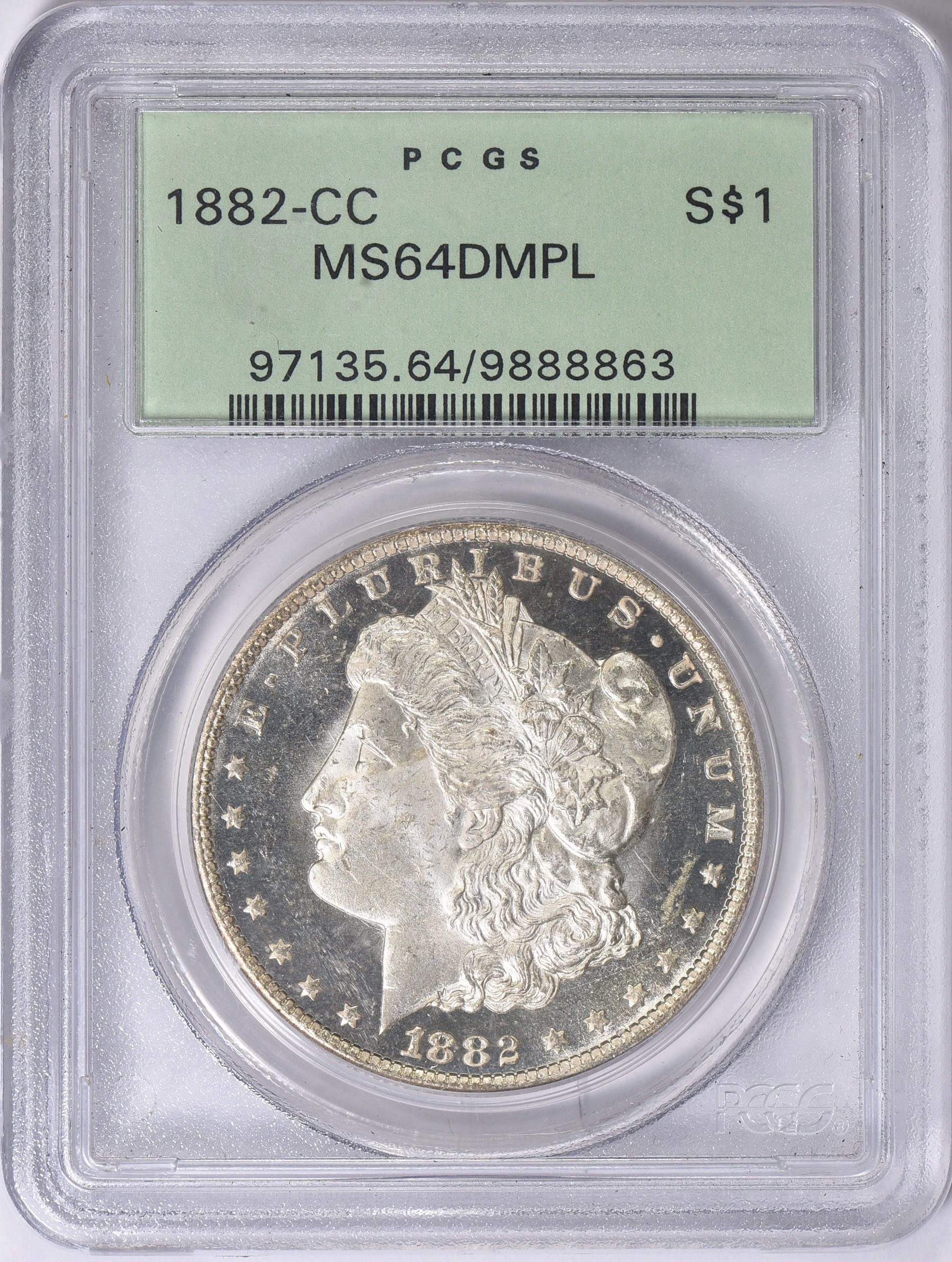 1882-CC Morgan Silver Dollar PCGS MS-64 DMPL OGH (Item 1700508) | GreatCollections Coin Auctions