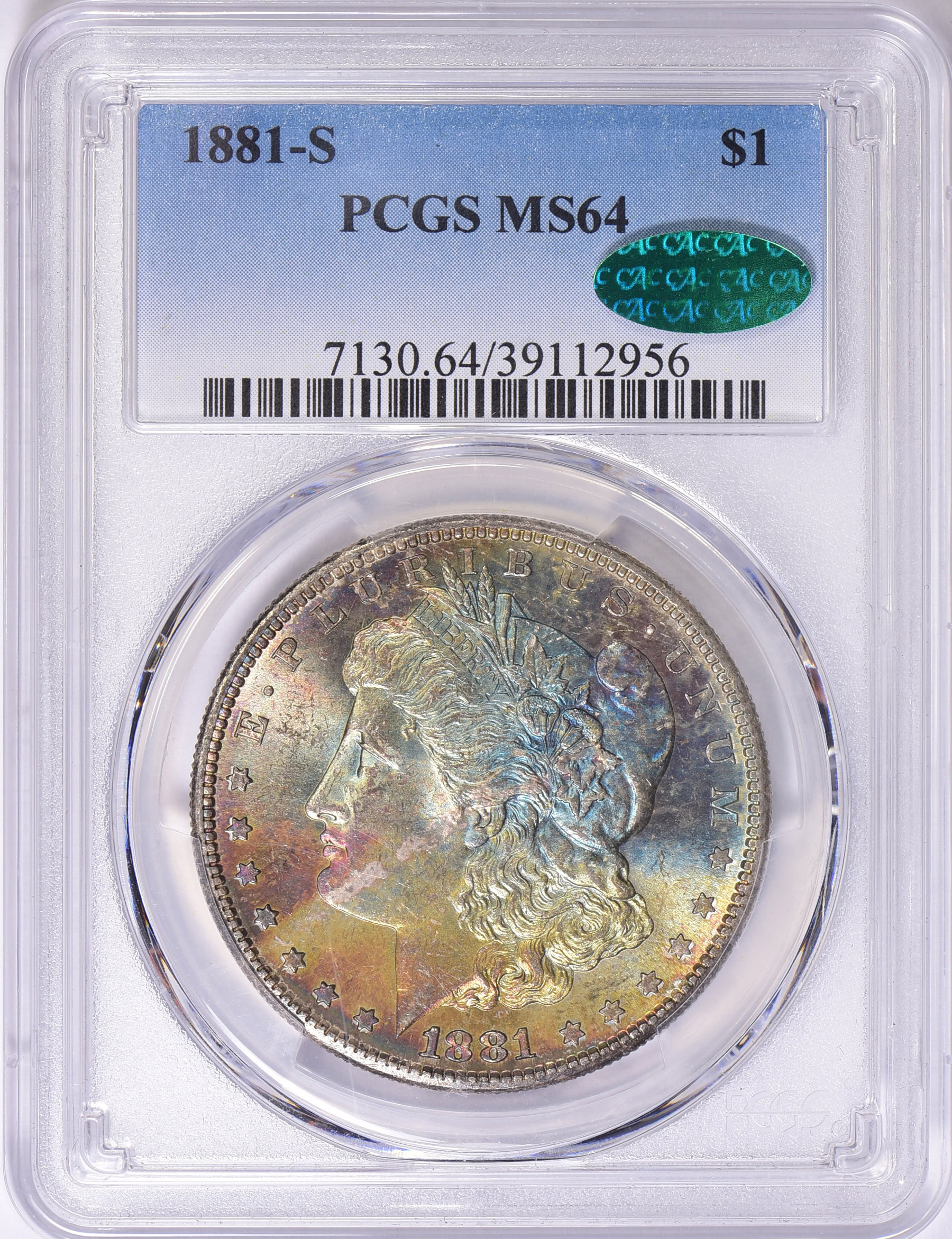 1881-S Morgan Silver Dollar PCGS MS-64 (CAC Green) (Toned) (Item 1700549) | GreatCollections ...