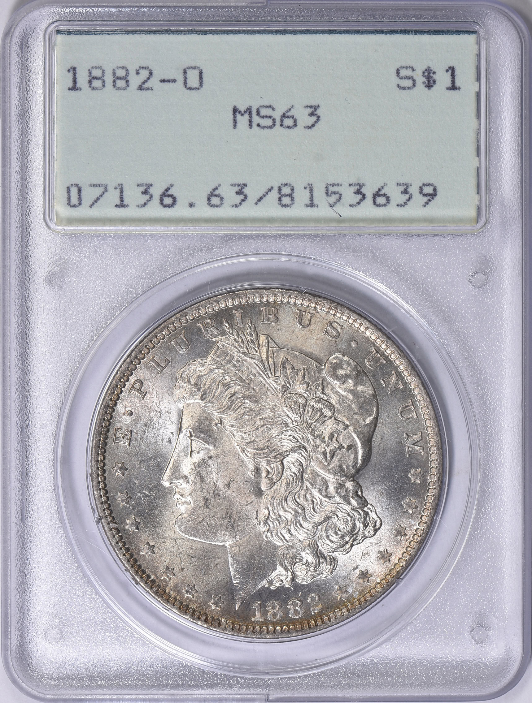 1882-O Morgan Silver Dollar PCGS MS-63 OGH (1st Gen) (Item 1700673) | GreatCollections Coin Auctions