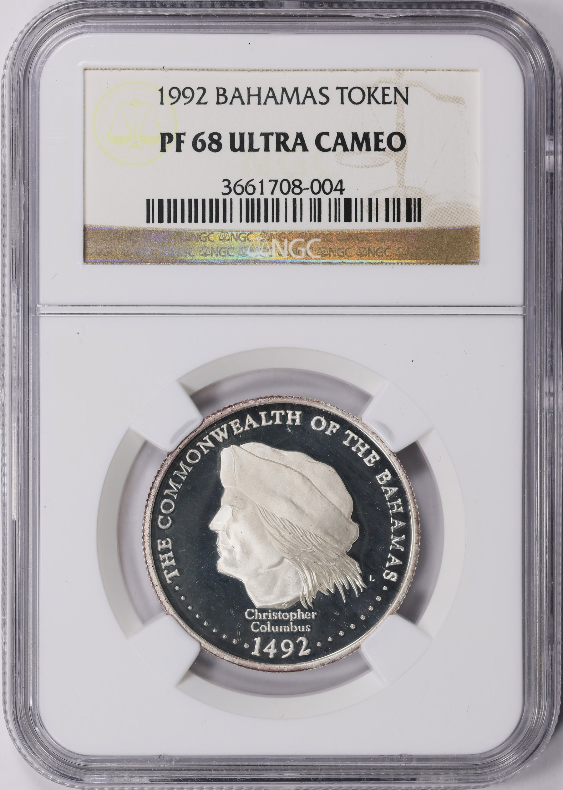 Bahamas 1992 Silver 30mm Bahamas Quincentennial Token NGC Proof-68 DCAM ...
