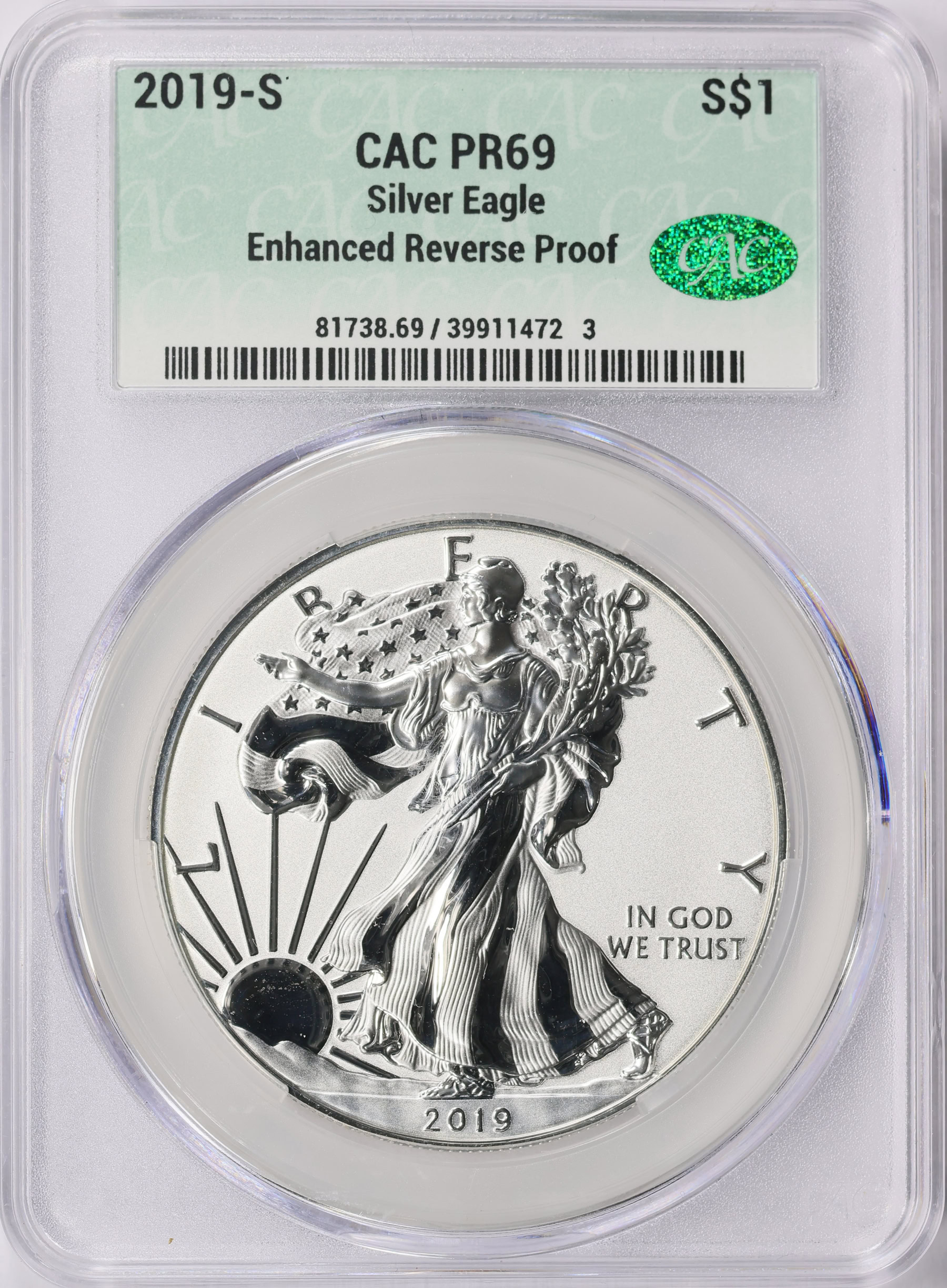 2019-S $1 Silver Eagle Enhanced Reverse Proof CACG Proof-69 (Item ...