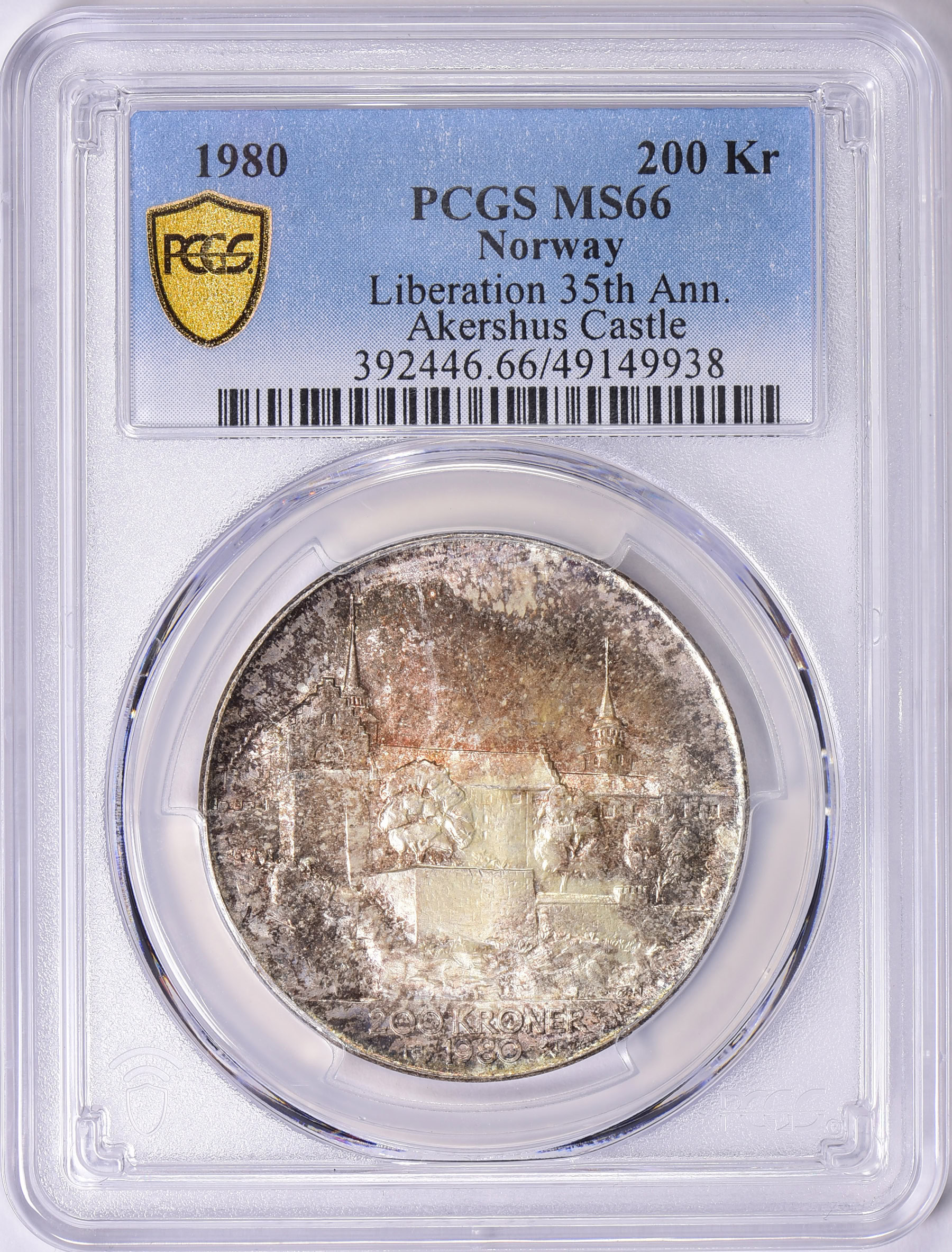 Norway 1980 Silver 200 Kroner 35th Anniversary of Liberation Akershus Castle KM-425 PCGS MS-66 ...