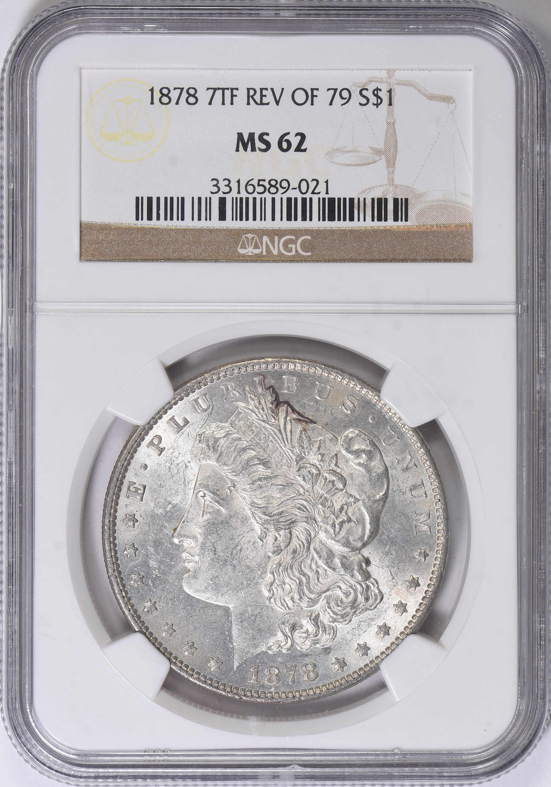 1878 Morgan Silver Dollar 7 Tailfeathers, Reverse of 1879 NGC MS-62 (Item 1701294 ...