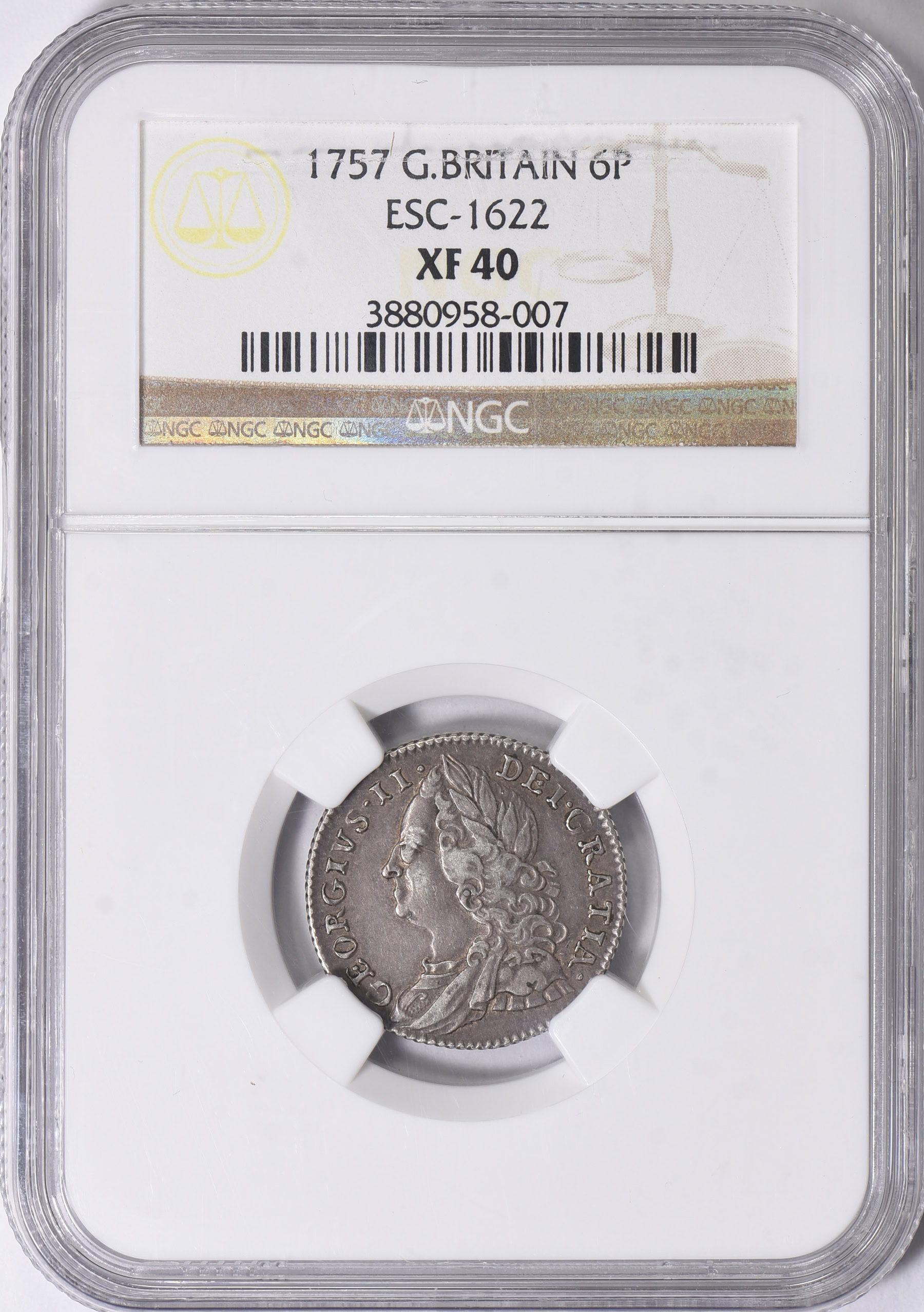 Great Britain 1757 Silver 6 Pence KM-582.2 NGC XF-40 (Item 1701326 ...