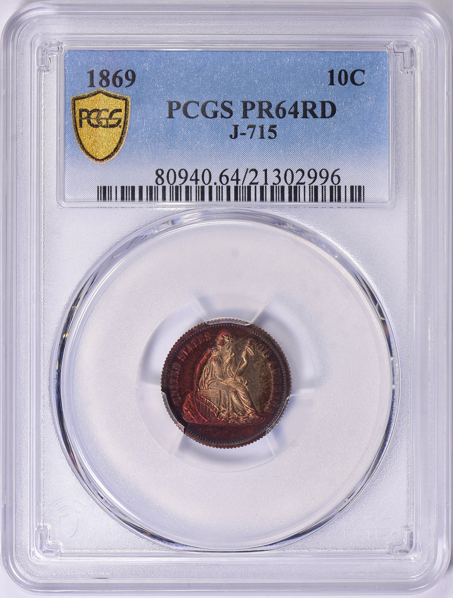Pattern 1869 10c J-715 PCGS Proof-64 RD (Toned) (Item 1701467 ...
