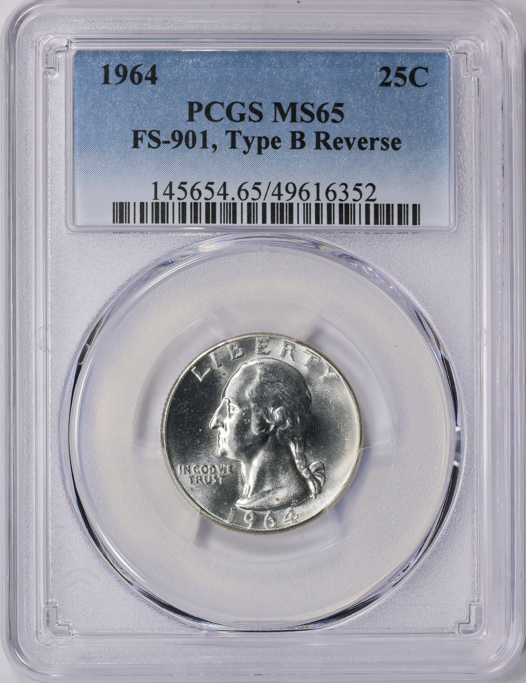 1964 Washington Quarter Type B Reverse FS-901 PCGS MS-65 (Item 1701564) | GreatCollections Coin ...