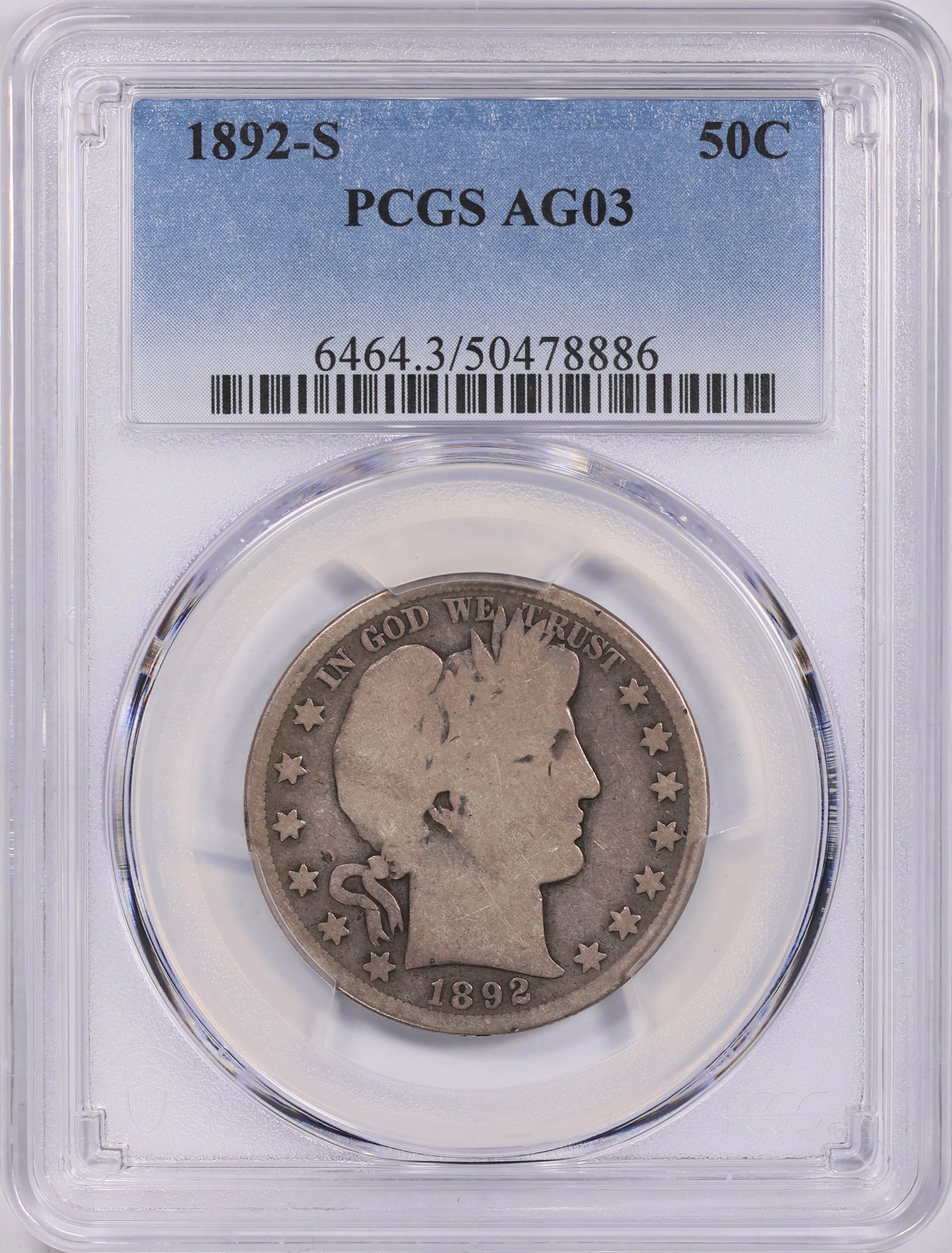 1892-S Barber Half Dollar PCGS AG-03 (Item 1701640) | GreatCollections Coin Auctions
