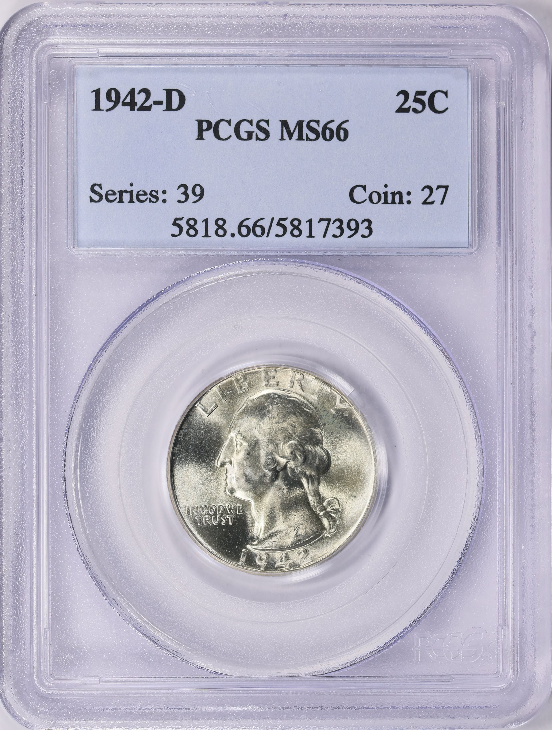 1942-D Washington Quarter PCGS MS-66 (Item 1701869) | GreatCollections ...