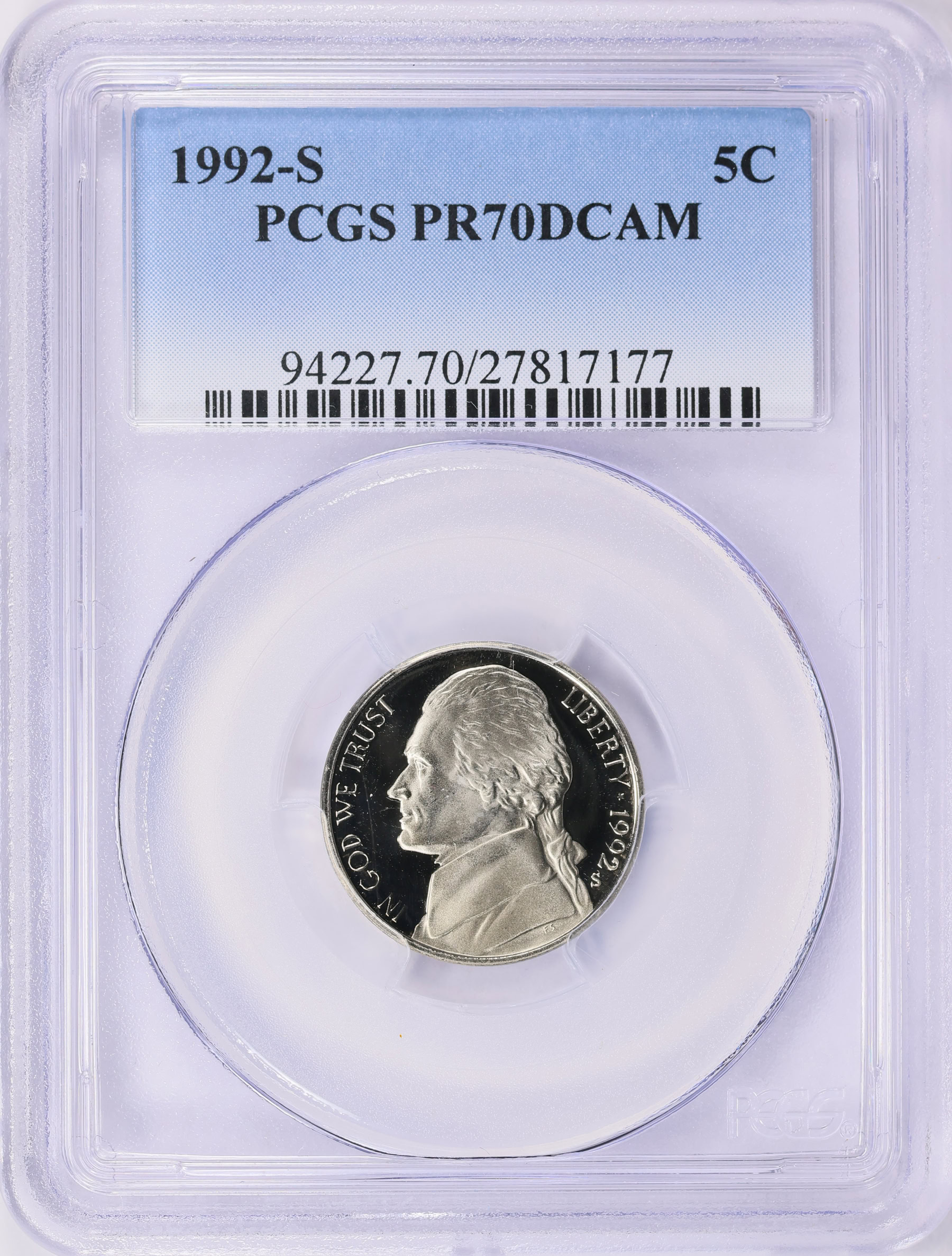 1992-S Jefferson Nickel PCGS Proof-70 DCAM (Item 1701900 ...