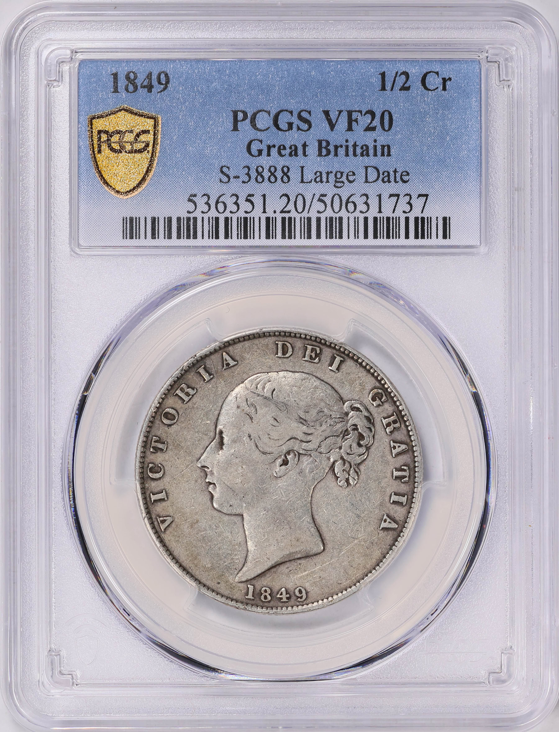 Great Britain 1849 Silver 1/2 Crown Large Date KM-740 PCGS VF-20 (Item ...