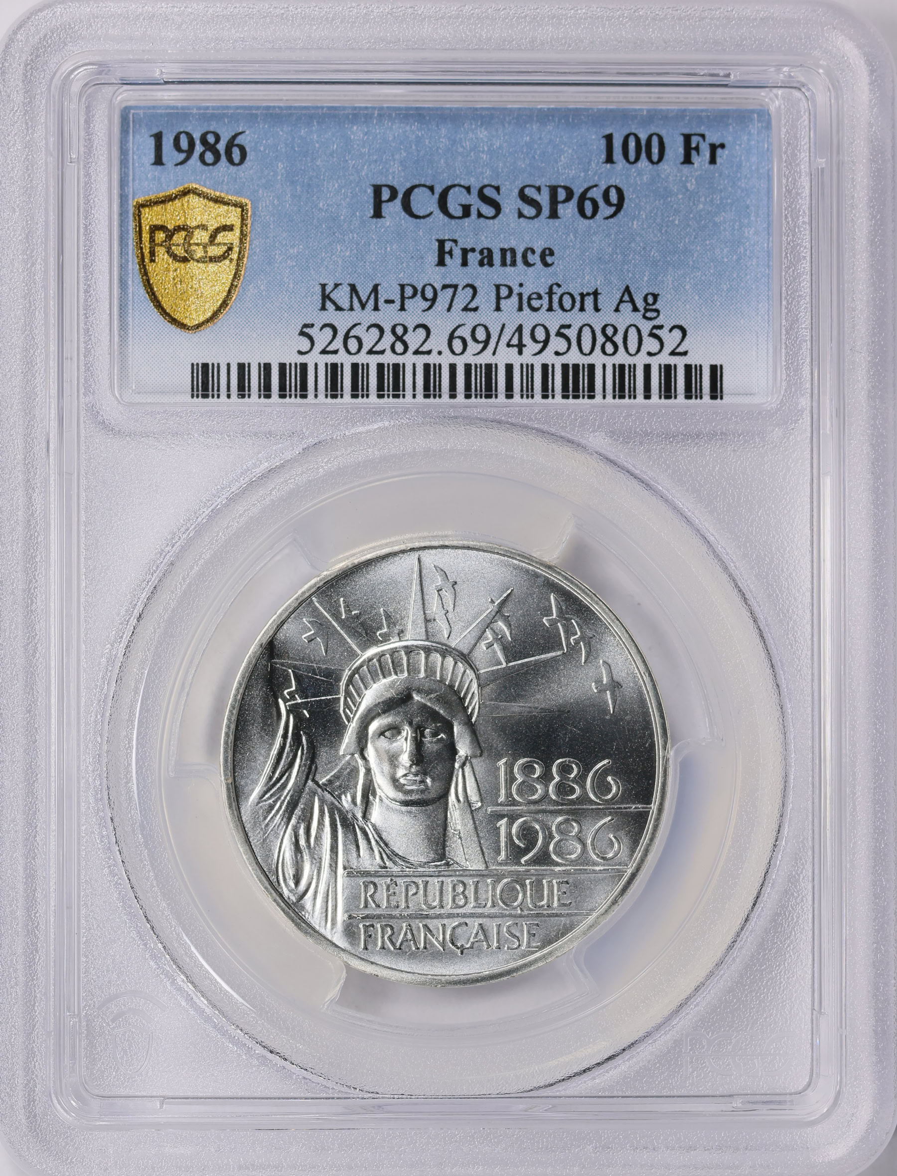 France 1986 Silver 100 Francs Piedfort Statue of Liberty Centennial KM ...