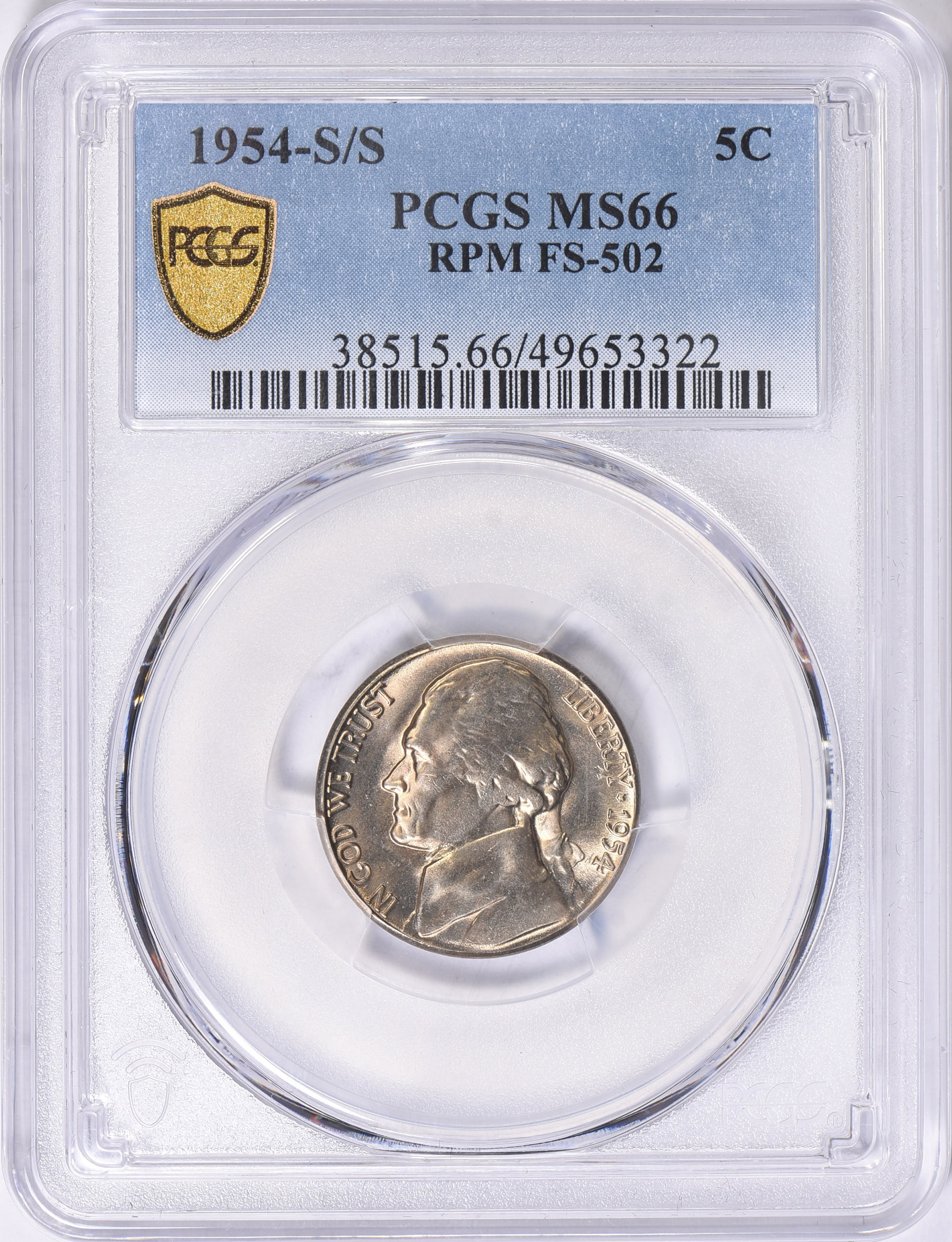 1954-S/S Jefferson Nickel Repunched Mintmark FS-502 PCGS MS-66 (Item 1702178) | GreatCollections ...