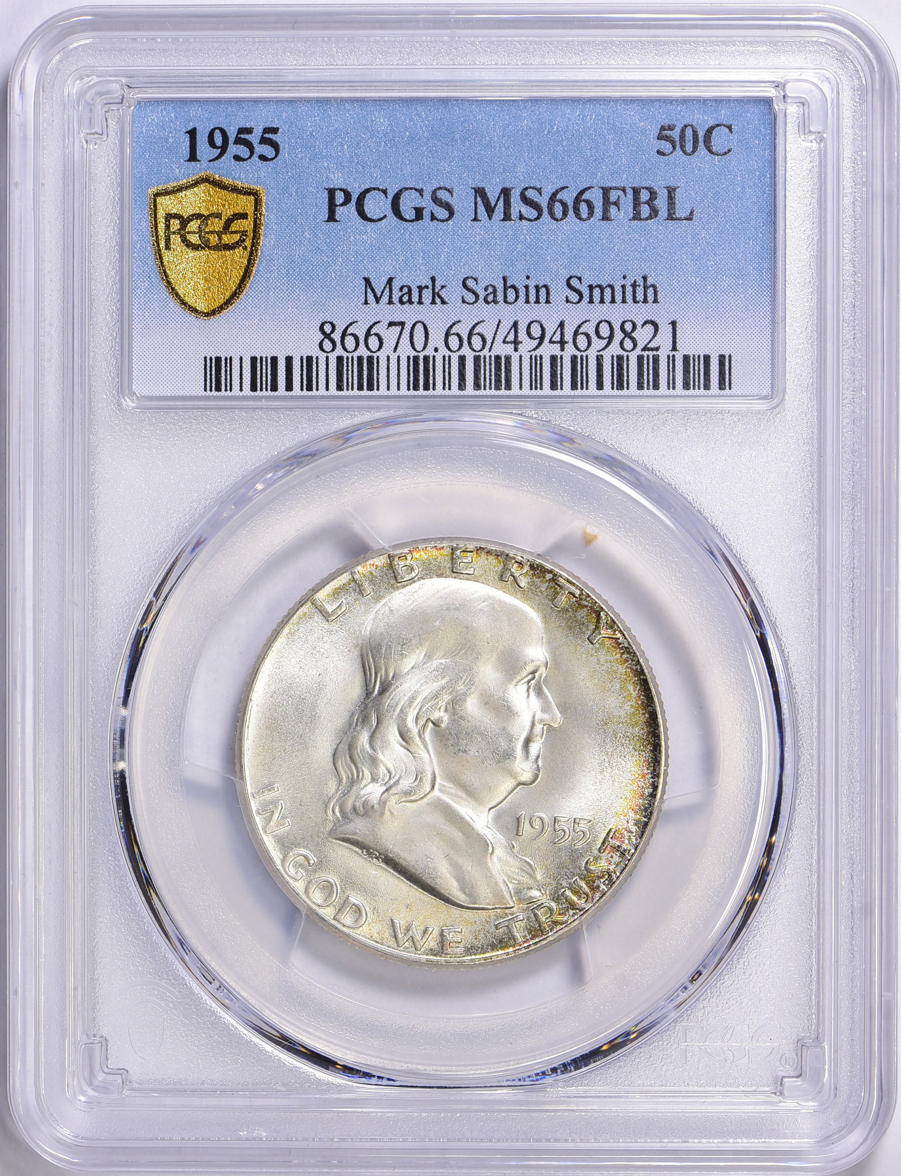 1955 Franklin Half Dollar PCGS MS-66 FBL (Toned) (Mark Sabin Smith ...