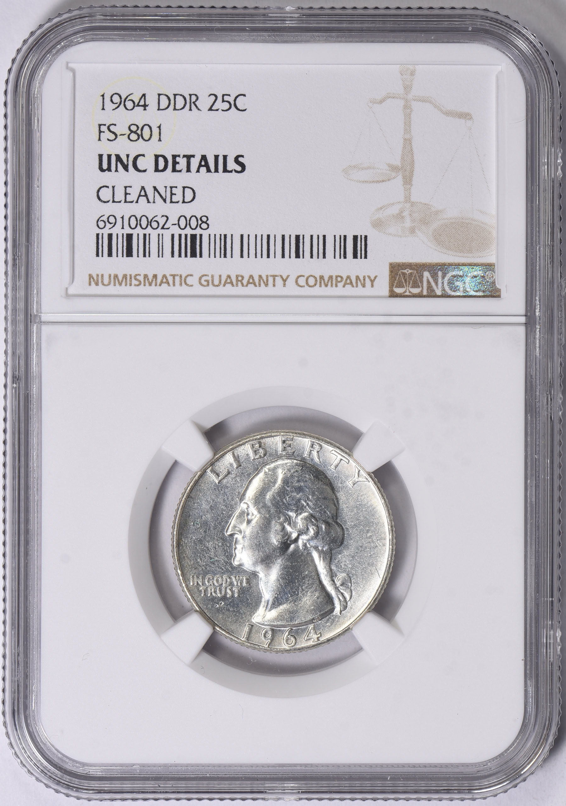 1964 Washington Quarter Double Die Reverse FS-801 NGC Unc Details (Item ...
