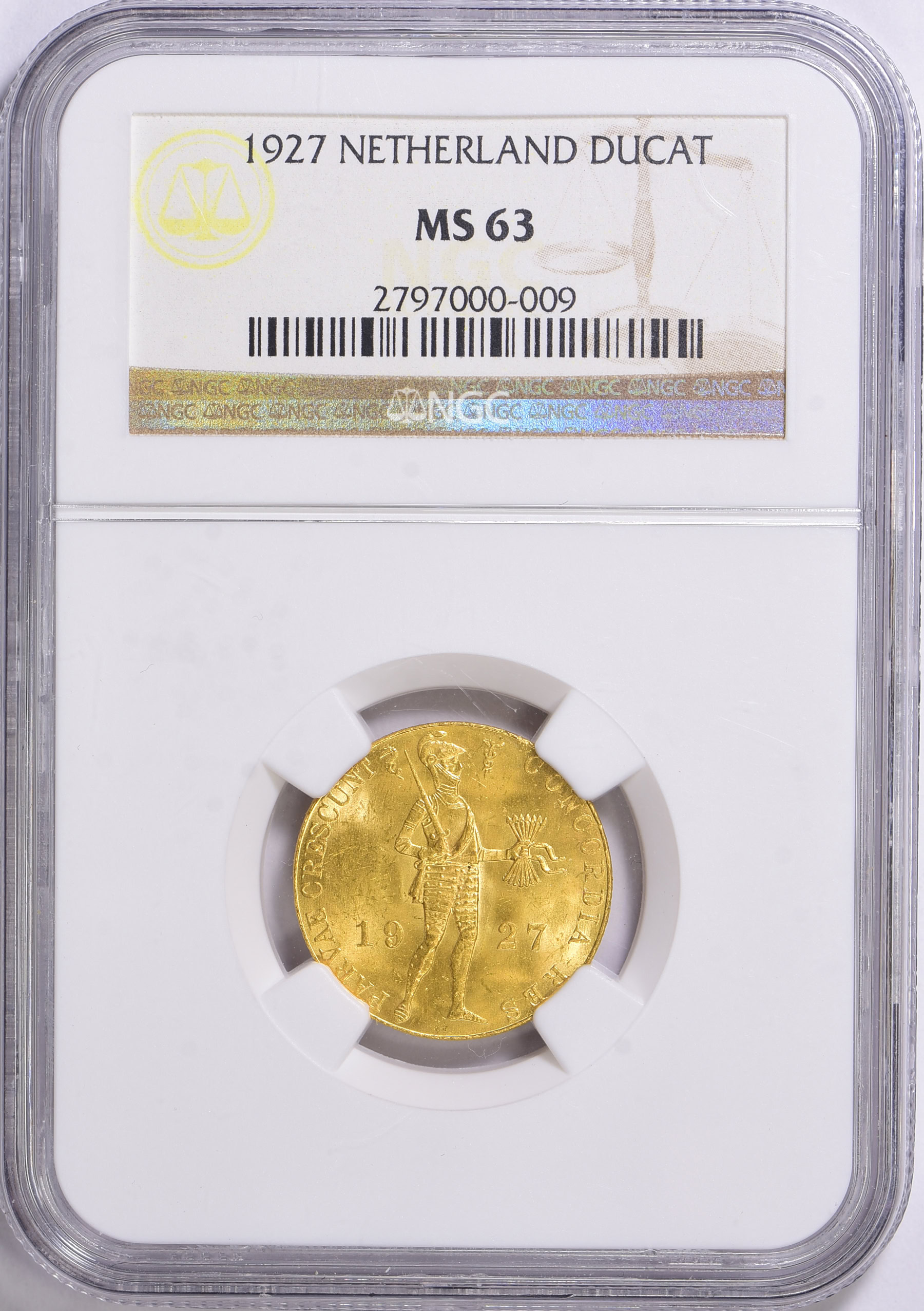 Netherlands 1927 Gold Ducat KM-83.1a NGC MS-63 (AGW = 0.1104 Oz.) (Item ...