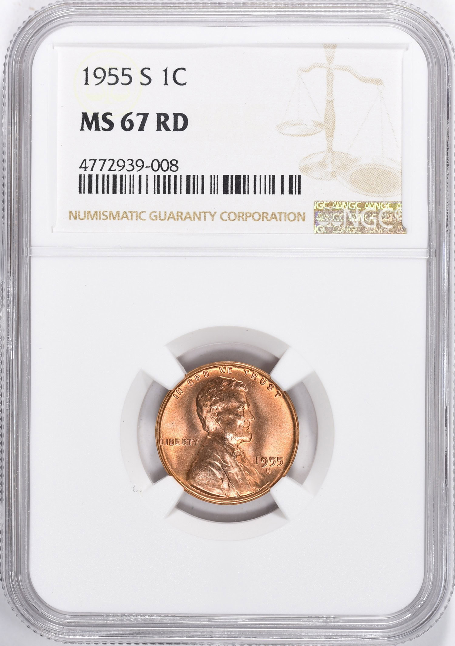 1955-S Lincoln Cent NGC MS-67 RD (Item 1702334) | GreatCollections Coin Auctions
