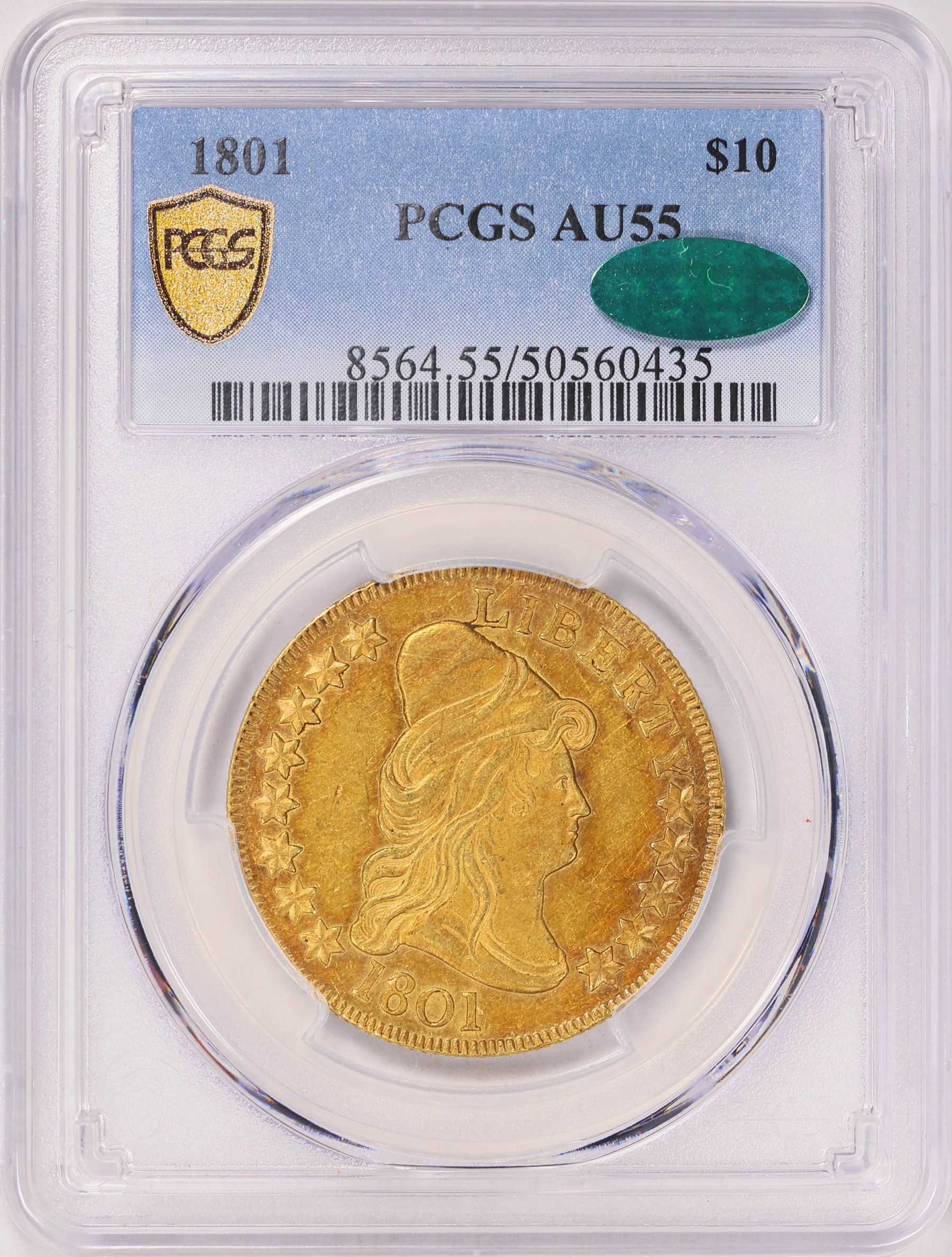 1801 Capped Bust Gold Eagle PCGS AU-55 (CAC Green) (Item 1702336) | GreatCollections Coin Auctions