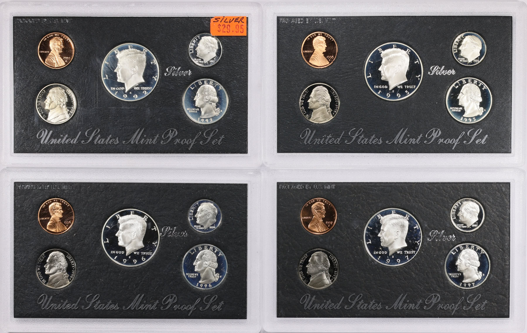 1992, 1995, 1996 and 1997 1c-50c U.S. Mint Silver Proof Sets ...