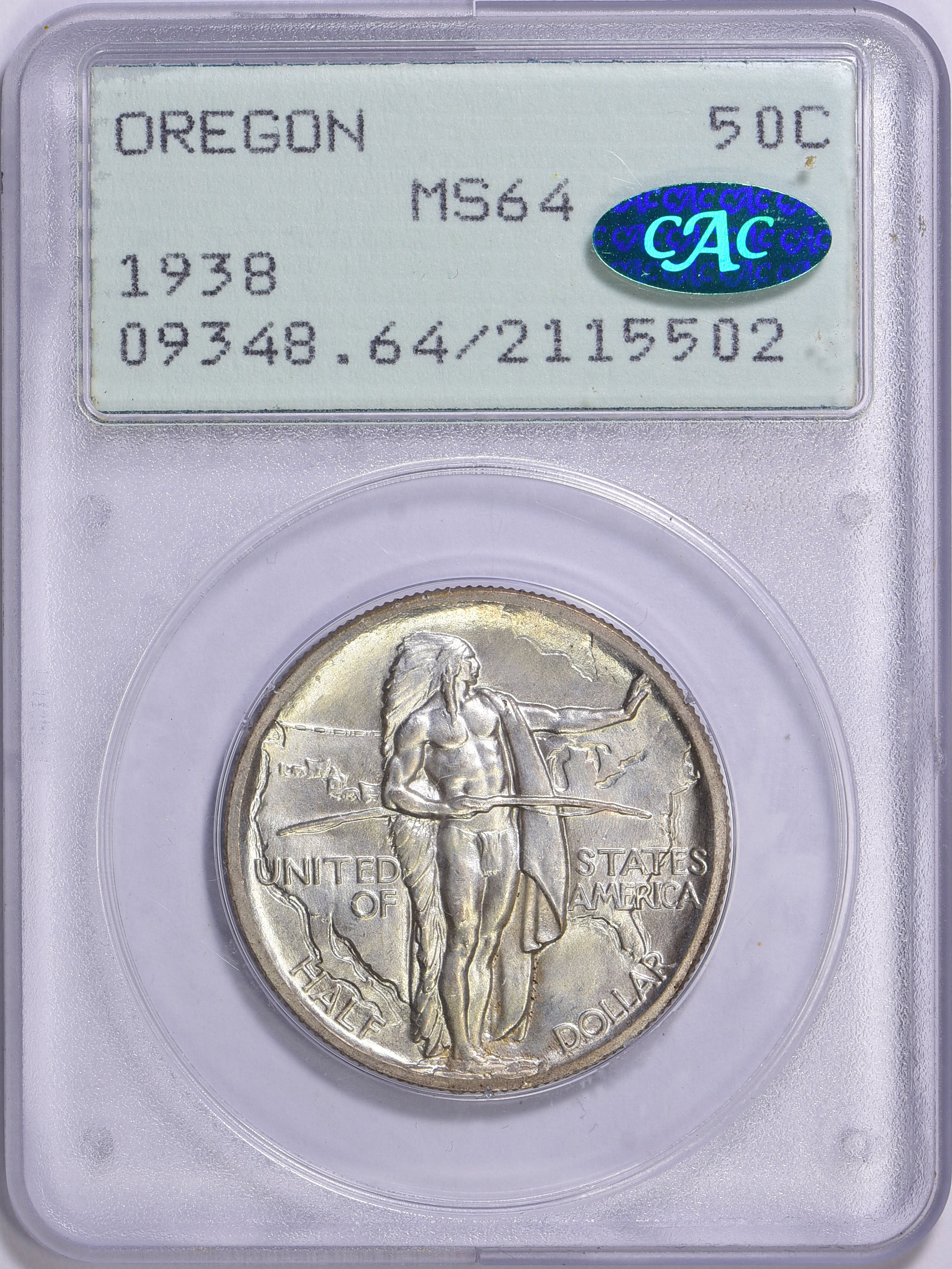 1938 Oregon Trail Memorial Half Dollar PCGS MS-64 (CAC Green) OGH (1st Gen) (Item 1702503 ...