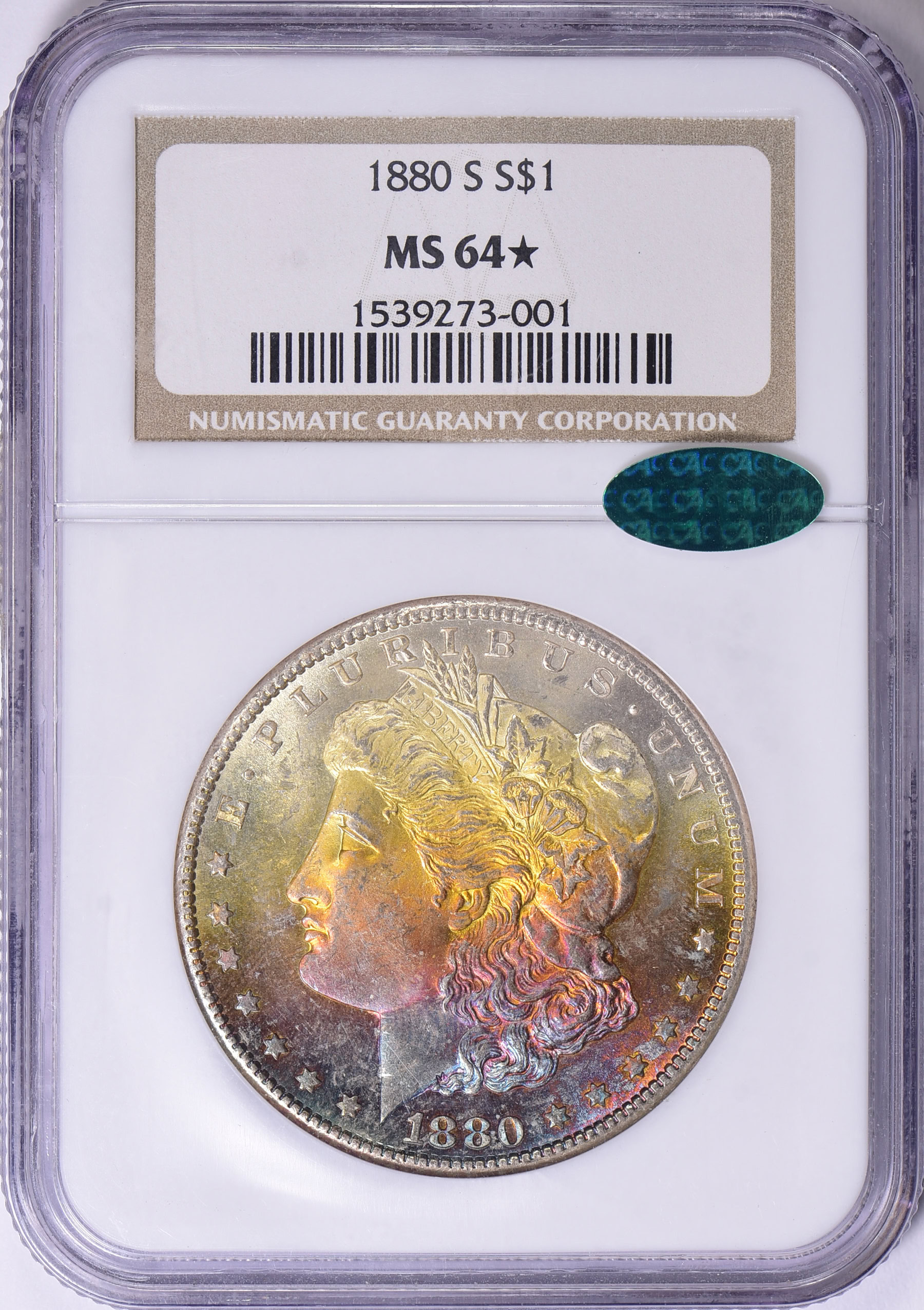 1880-S Morgan Silver Dollar NGC MS-64 ★ (CAC Green) (Toned) (Item 1702547) | GreatCollections ...