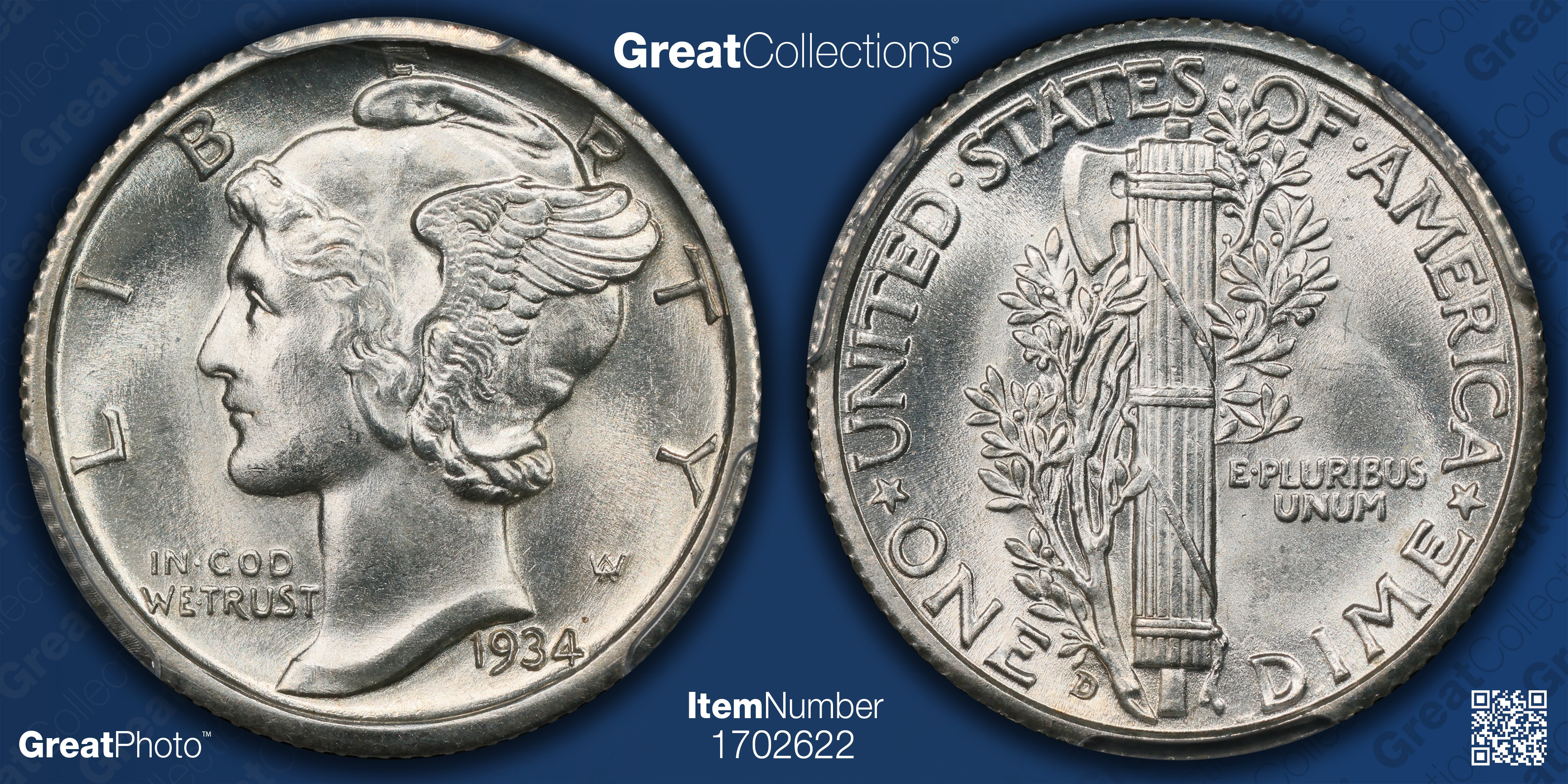 1934-D Mercury Dime PCGS MS-66 FB (Item 1702622) | GreatCollections ...