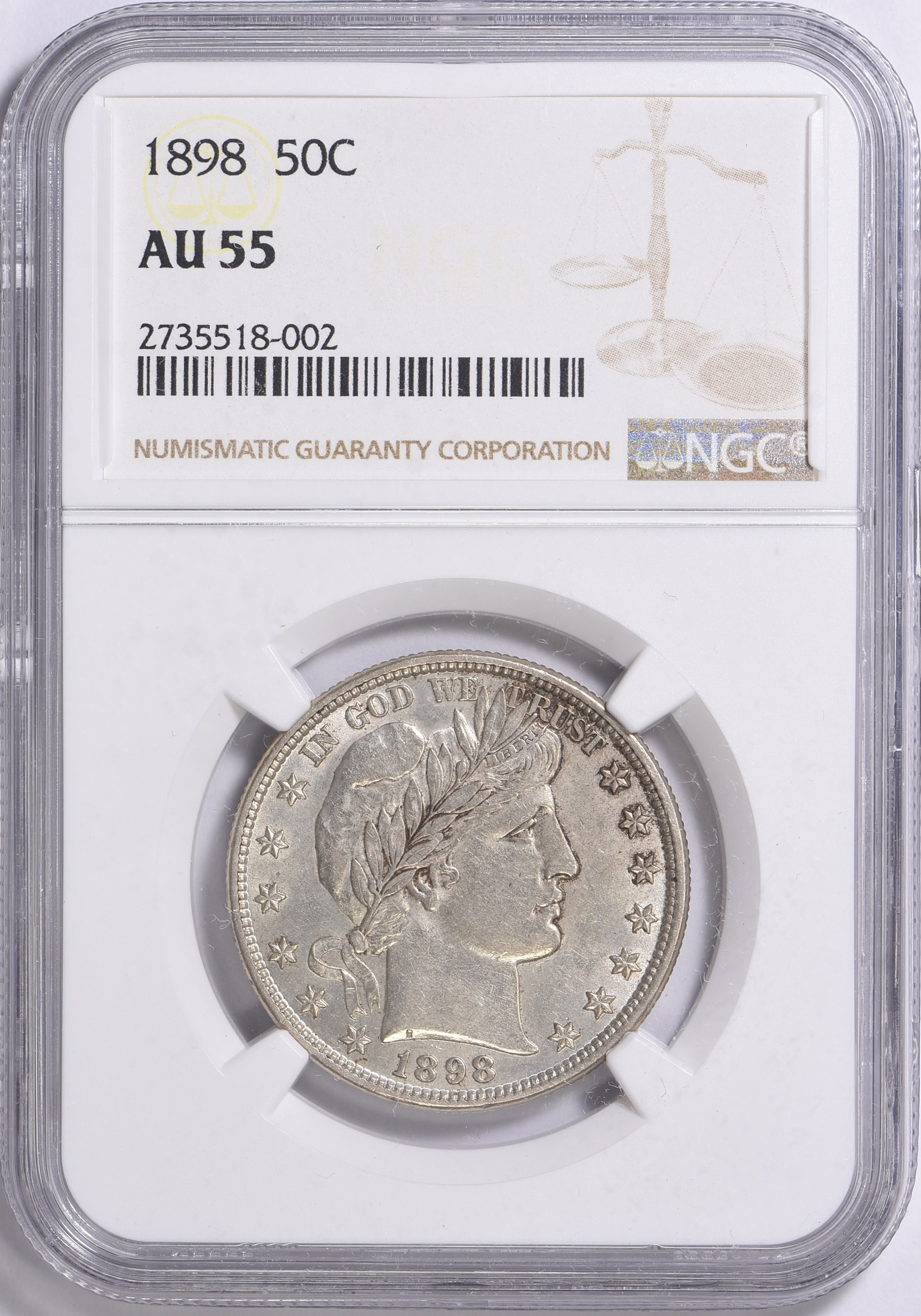 1898 Barber Half Dollar NGC AU-55 (Item 1702635) | GreatCollections Coin Auctions