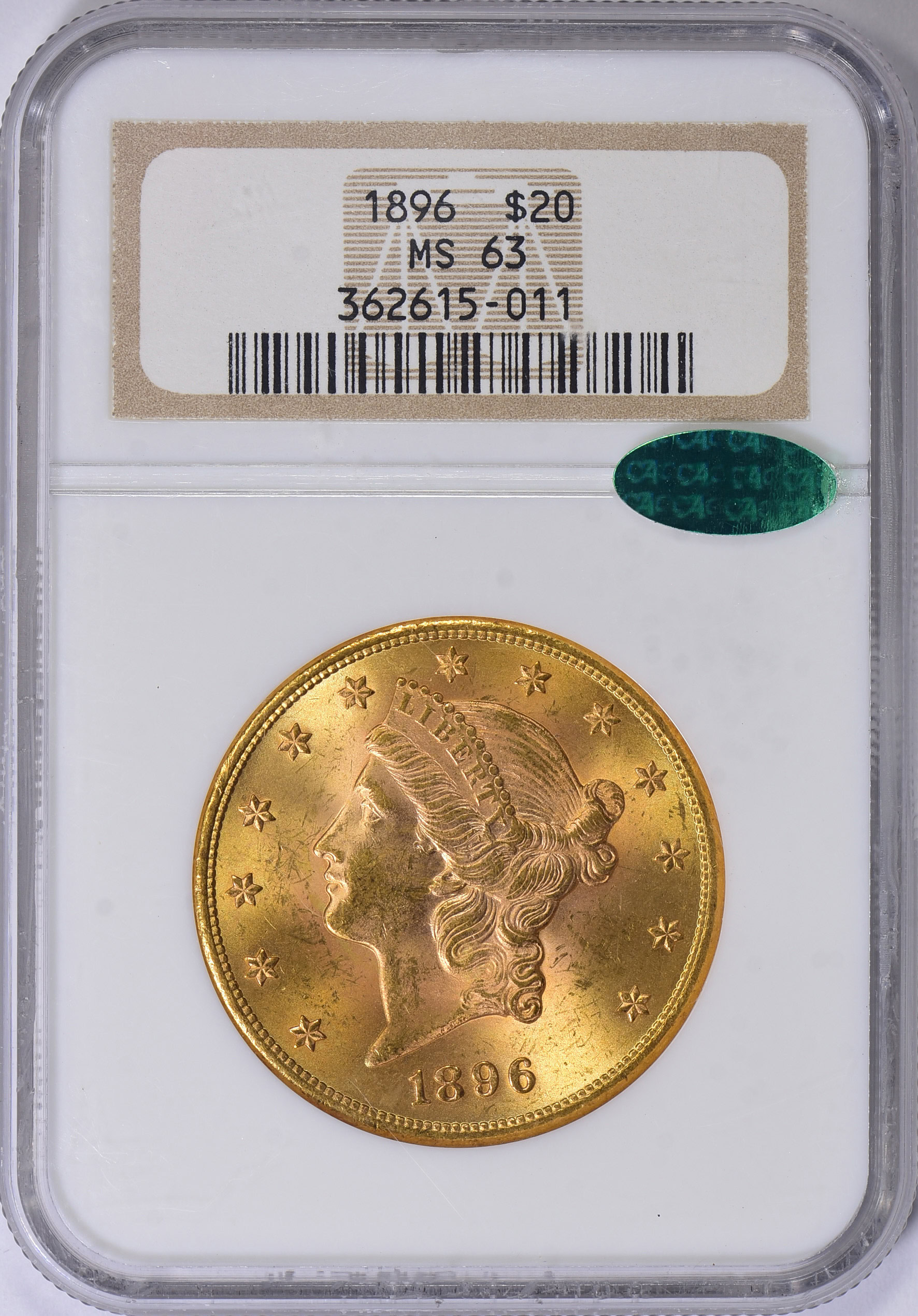 1896 Liberty Gold Double Eagle NGC MS-63 (CAC Green) (Item 1702640) | GreatCollections Coin Auctions